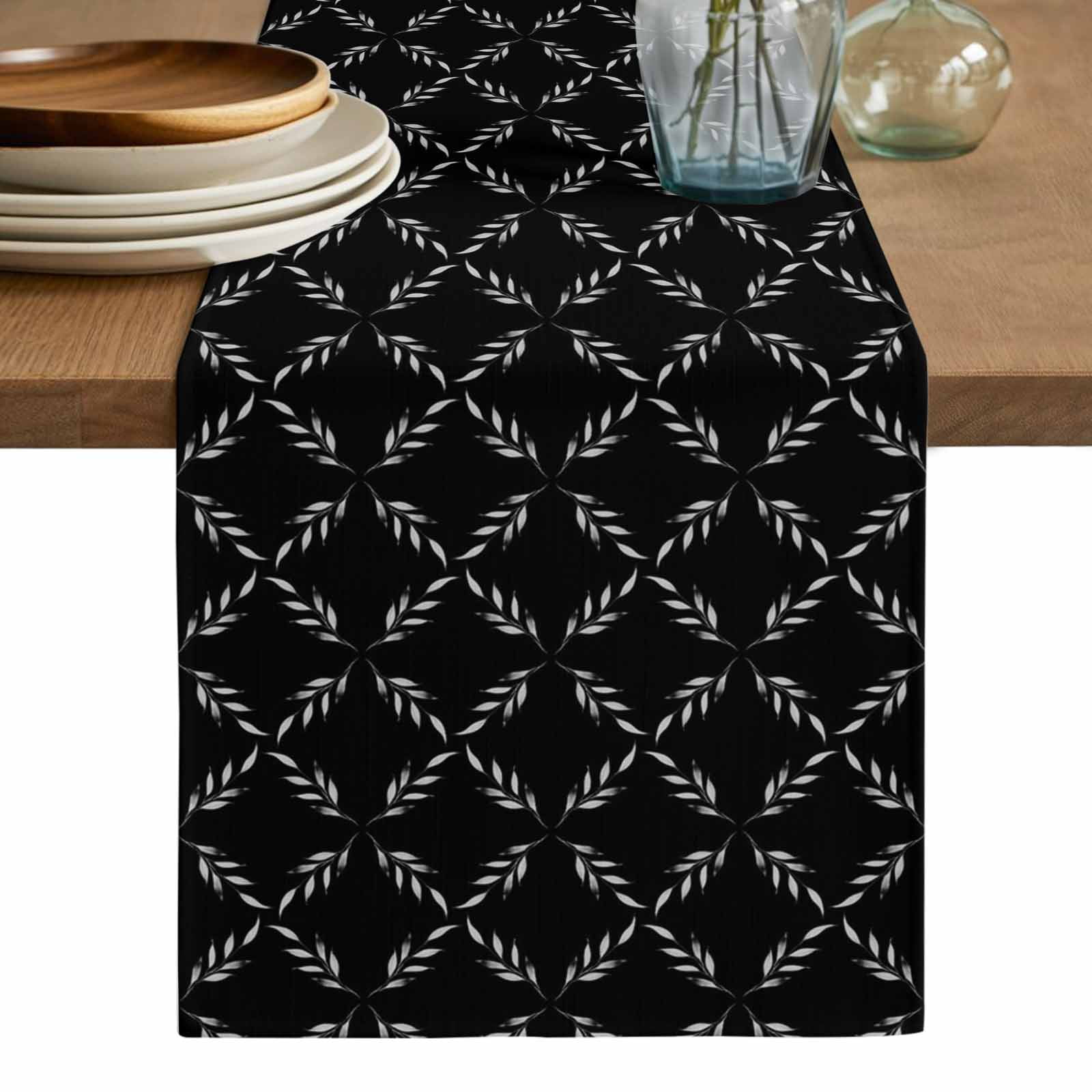 Black Morocco Table Runner, Geometric Leaf Diamond Lattice Abstract ...
