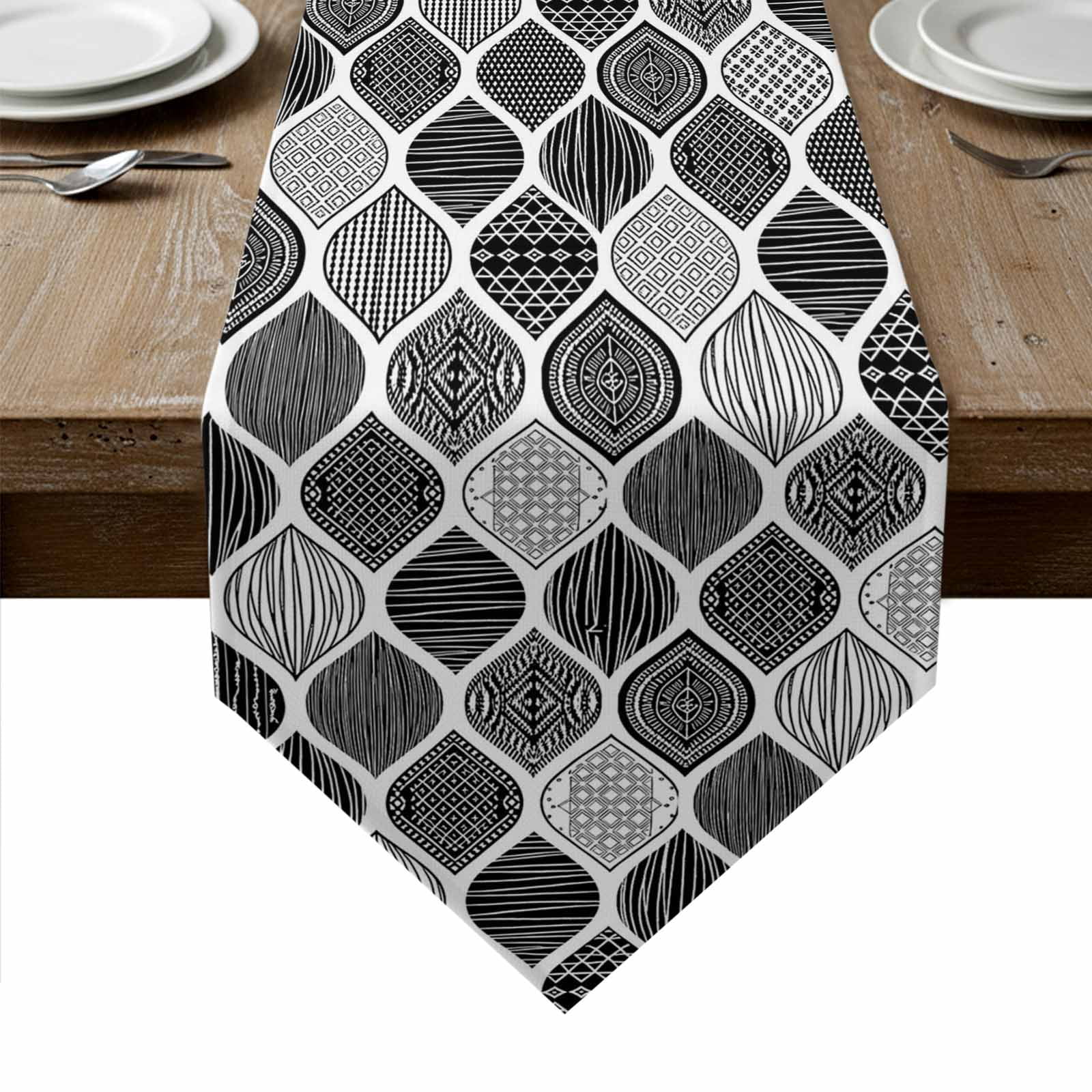 Black Morocco Table Runner Linen Burlap Table Runner 120 Inches Long ...