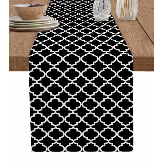 Black Morocco Table Runners 60 Inches Long, Cotton Linen Fabric Table ...