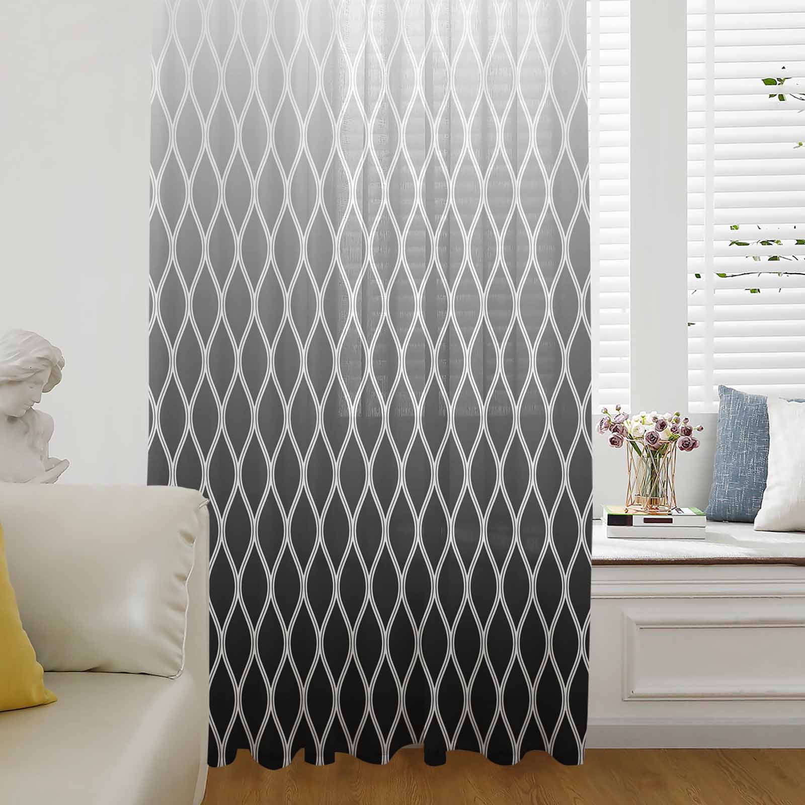 Black Morocco Window Curtain 84 Inches Long,Geometric Ombre Modern ...