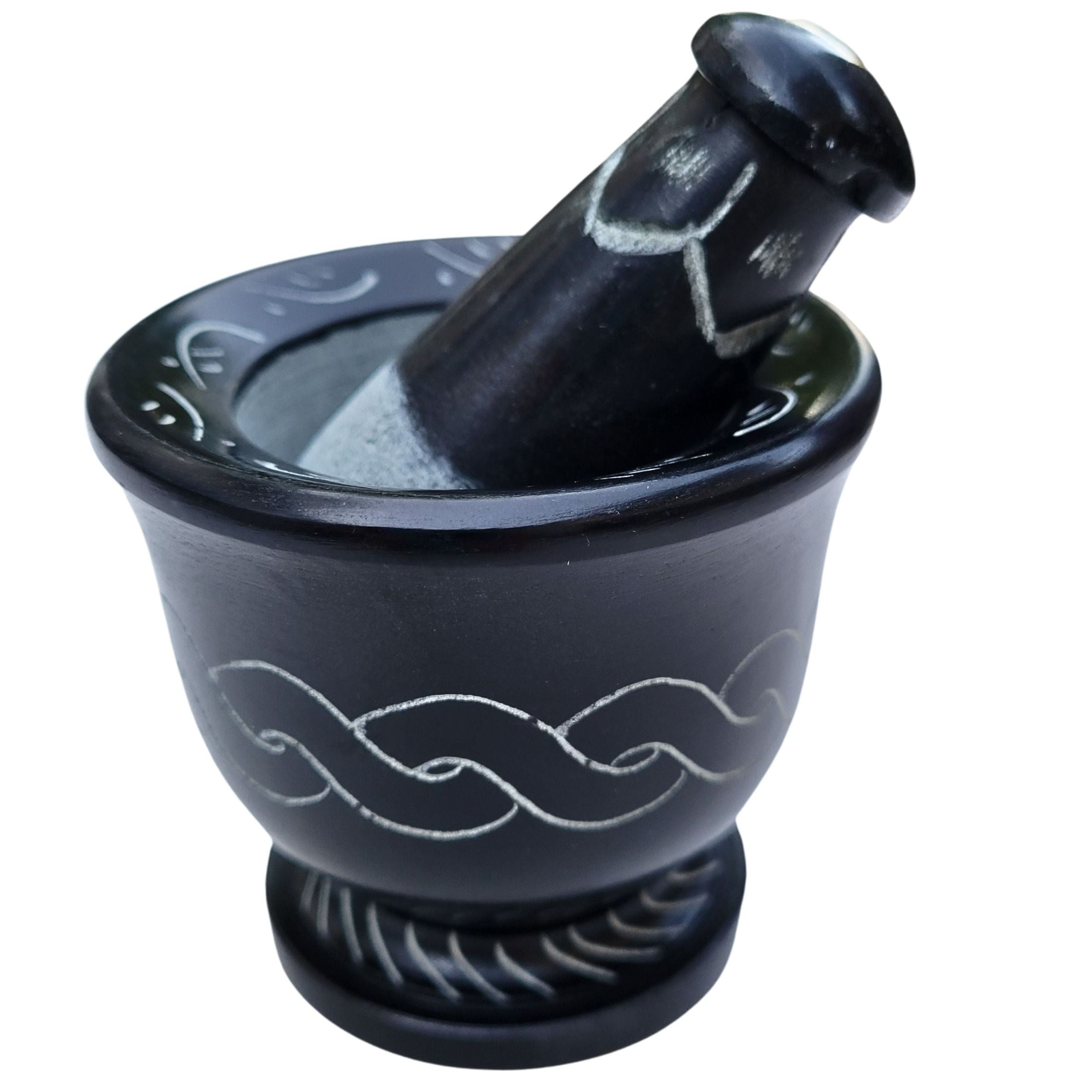 Black Mortar and Pestle Herb Grinder Set, Soapstone Celtic Knot Pestle ...