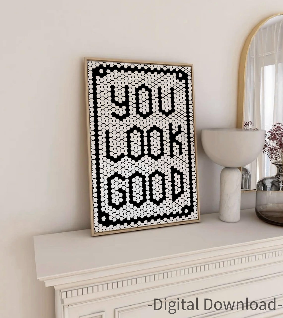Black Mosaic Tile You Look Good Hexagon Bistro Bathroom Poster Unframed ...