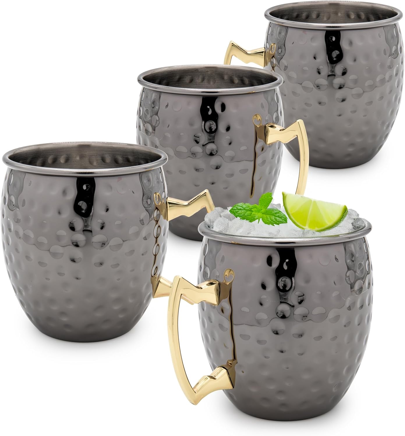 Black Moscow Mule Mugs - 17oz Hammered Black Cups with Stainless Steel ...