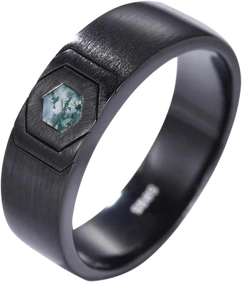 Black Moss Agate Rings Men 925 Sterling Silver Men's Wedding Rings ...