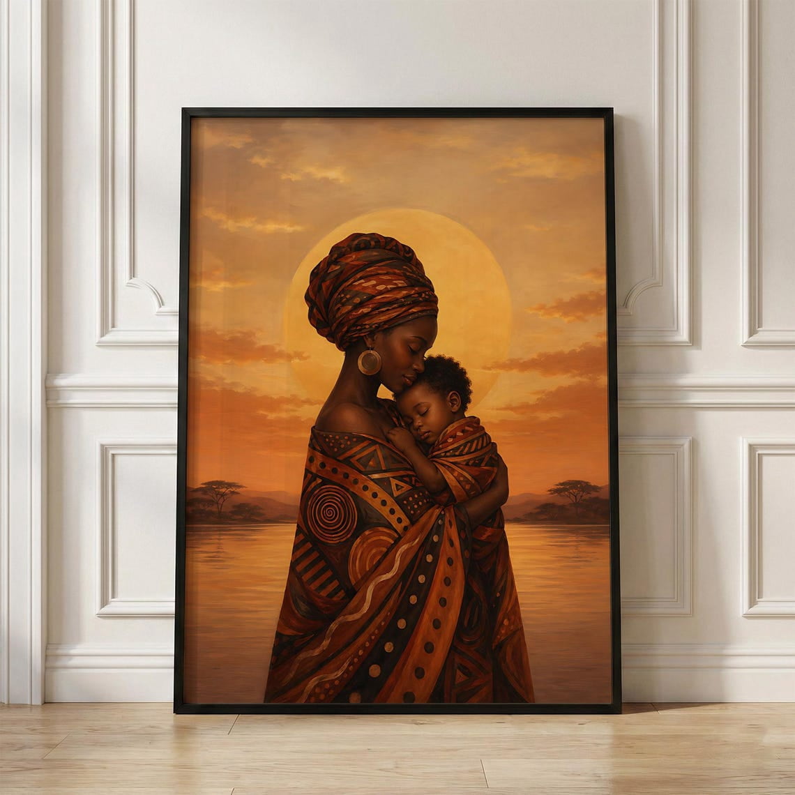 Black Mother Child Afrocentric Motherhood Sunset Nursery African ...