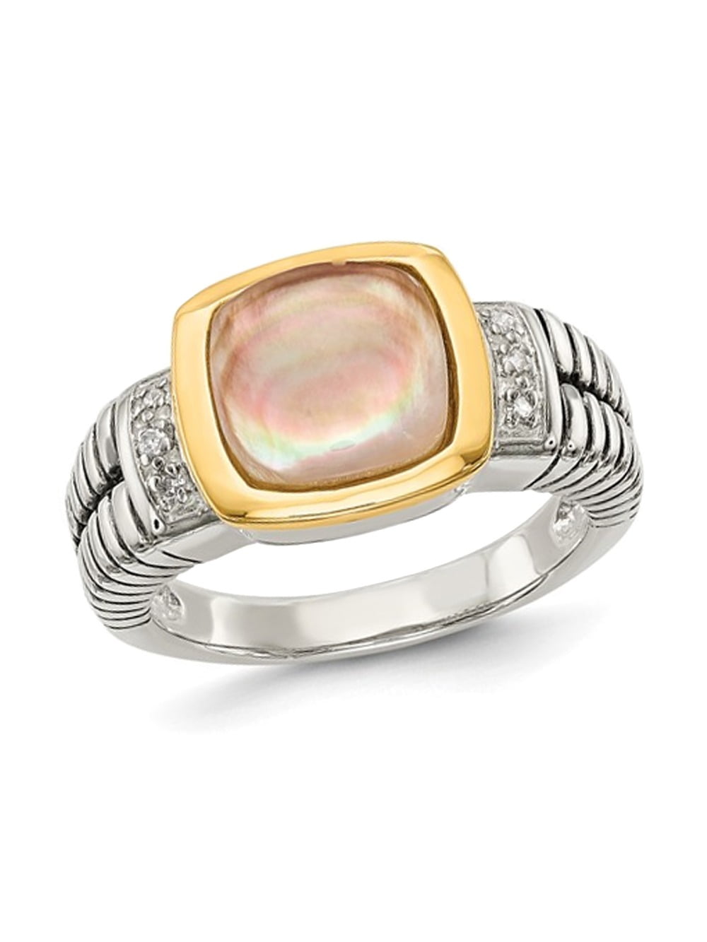 Black Mother of Pearl Ring in Antiqued Sterling Silver with 14K Gold ...