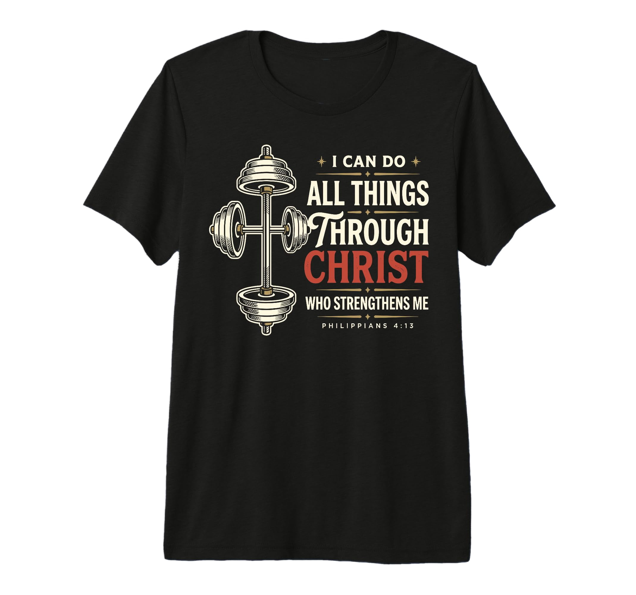 Black Motivational Weightlifting Design T-Shirt with Christian Strength ...