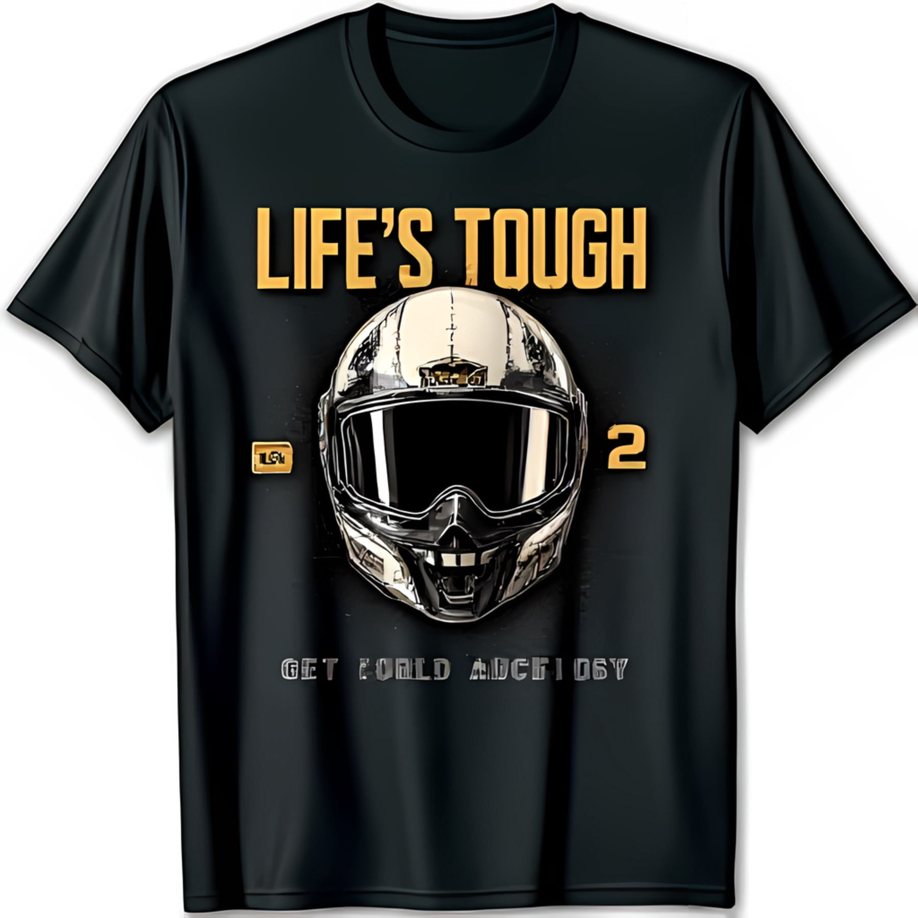 Black Motorcycle Graphic T-Shirt LIFE TOUGH GET WORLD - Walmart.com