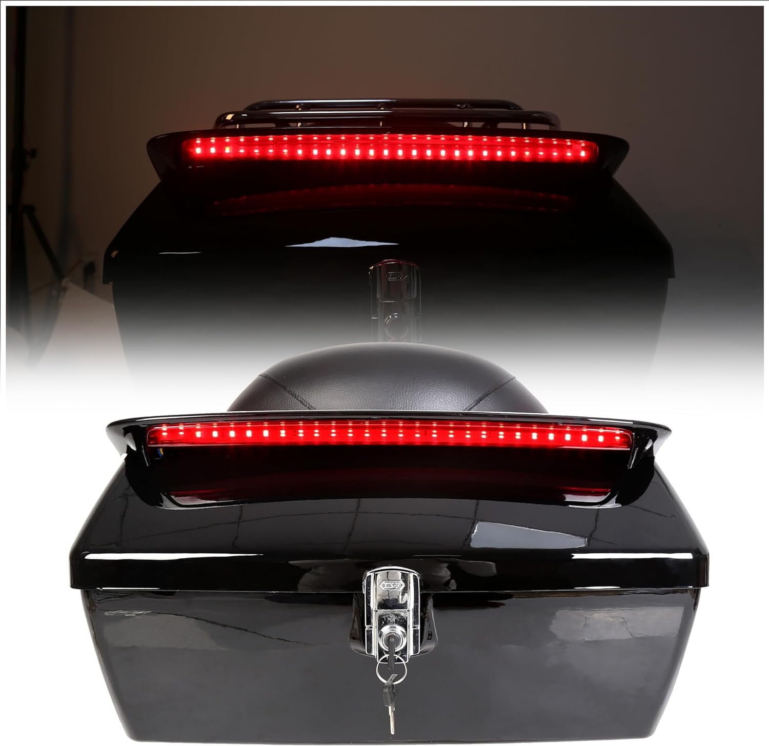 Black Motorcycle Trunk Tour Pack Luggage Compatible with Harley Honda ...