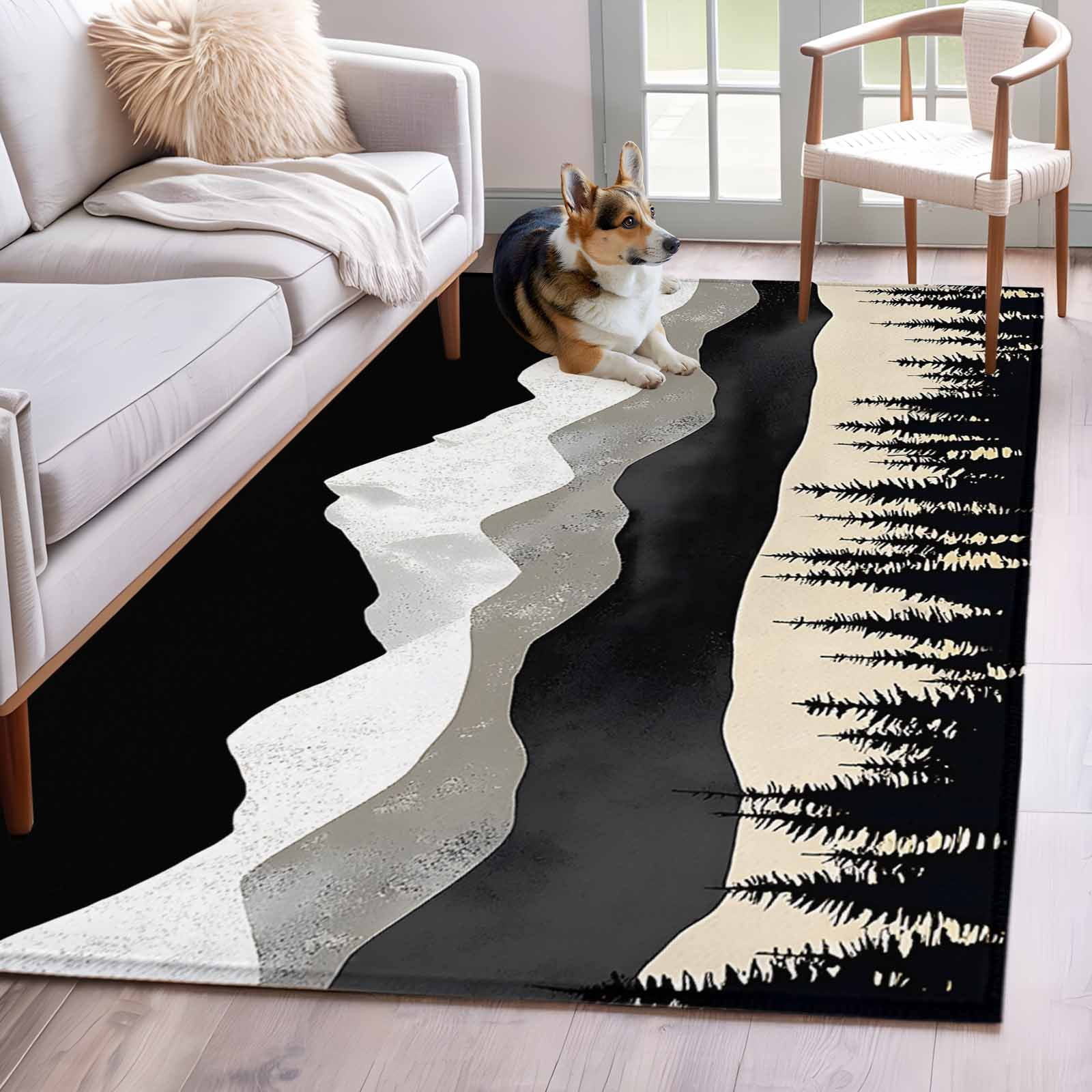 Black Mountain Area Rug 3x5 FT, Non Slip Entryway Bedside Carpet, Peaks ...