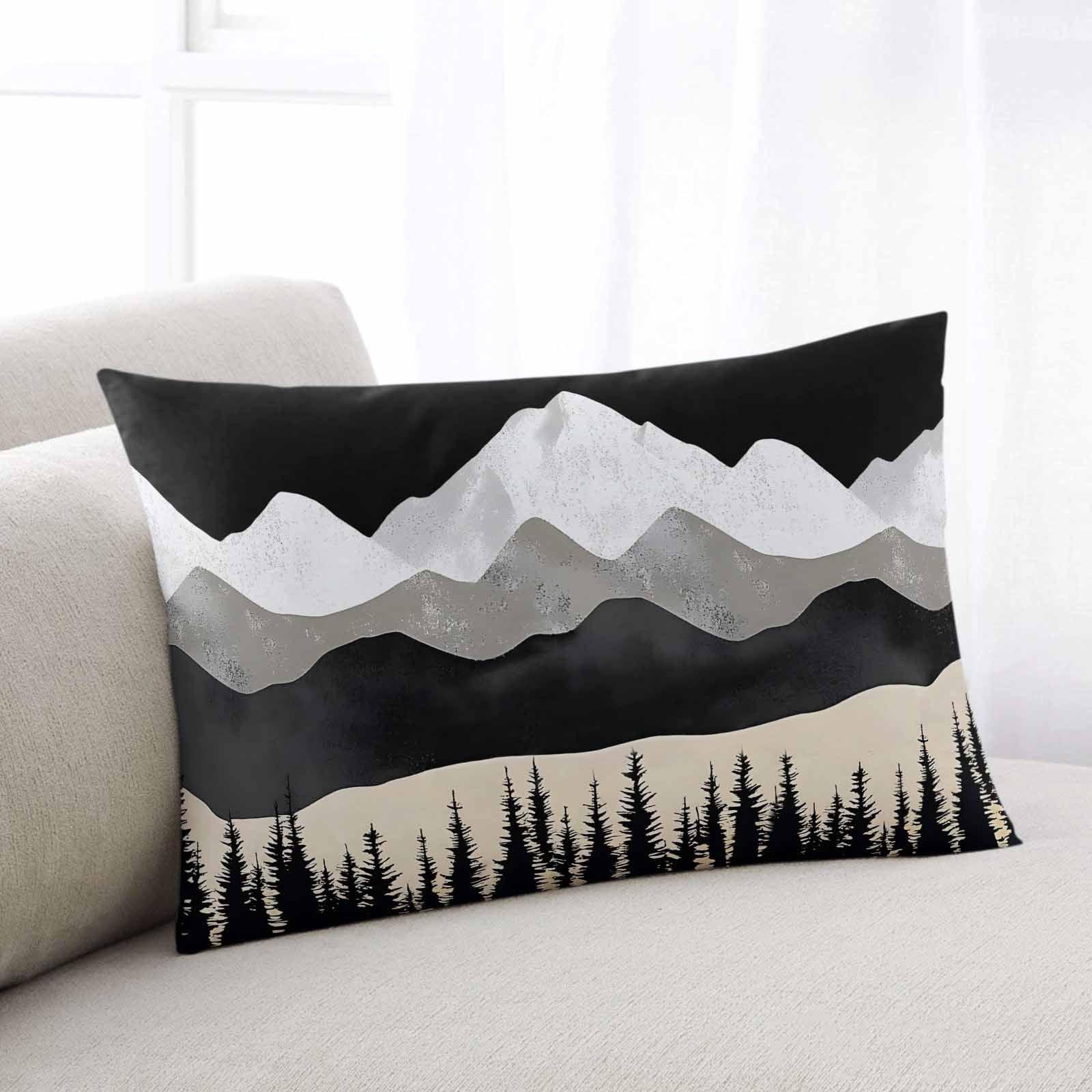 Black Mountain Small Pillow Covers, Peaks Landscape Forest Tree Soft ...