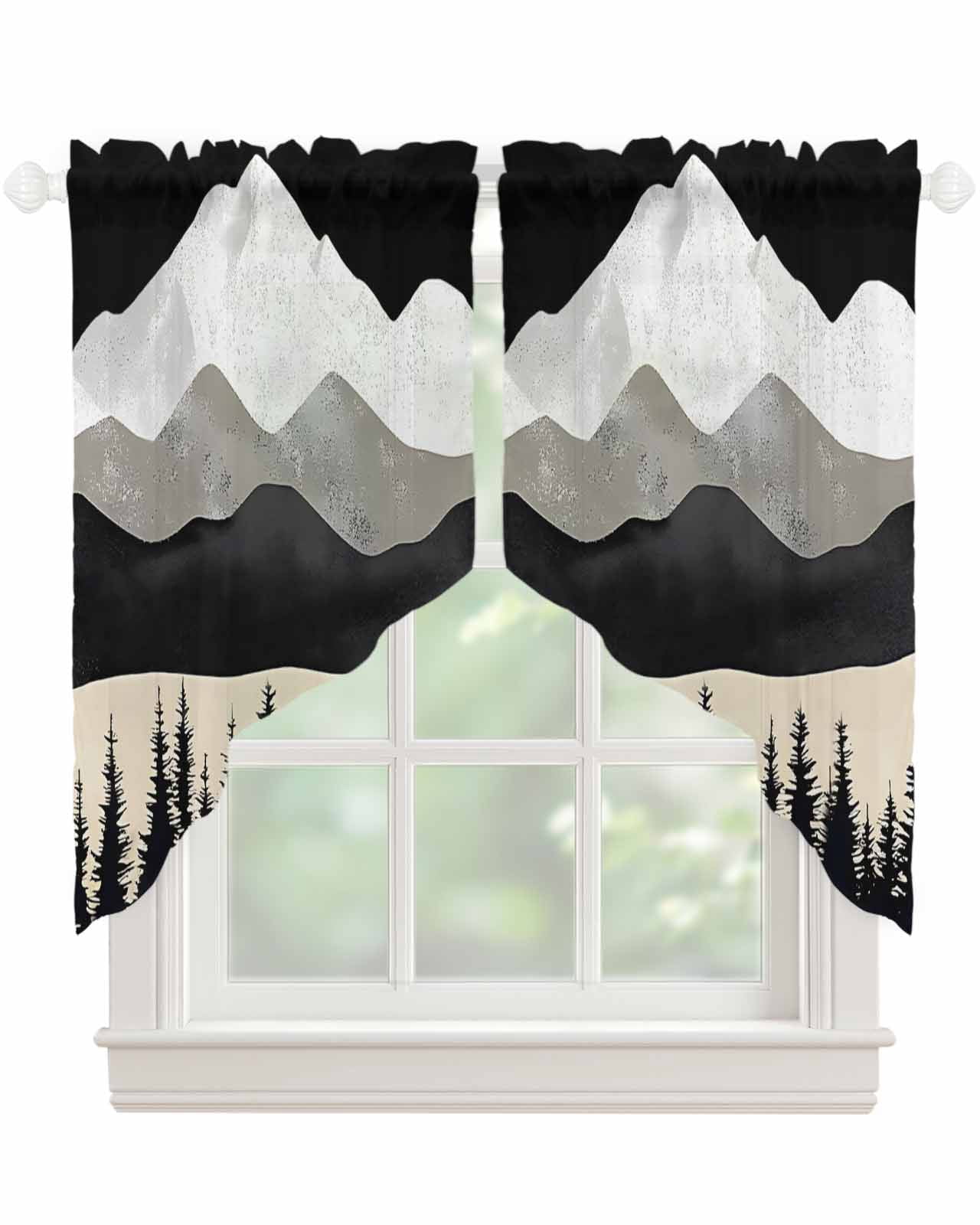 Black Mountain Swag Valances for Windows, Peaks Landscape Forest Tree ...