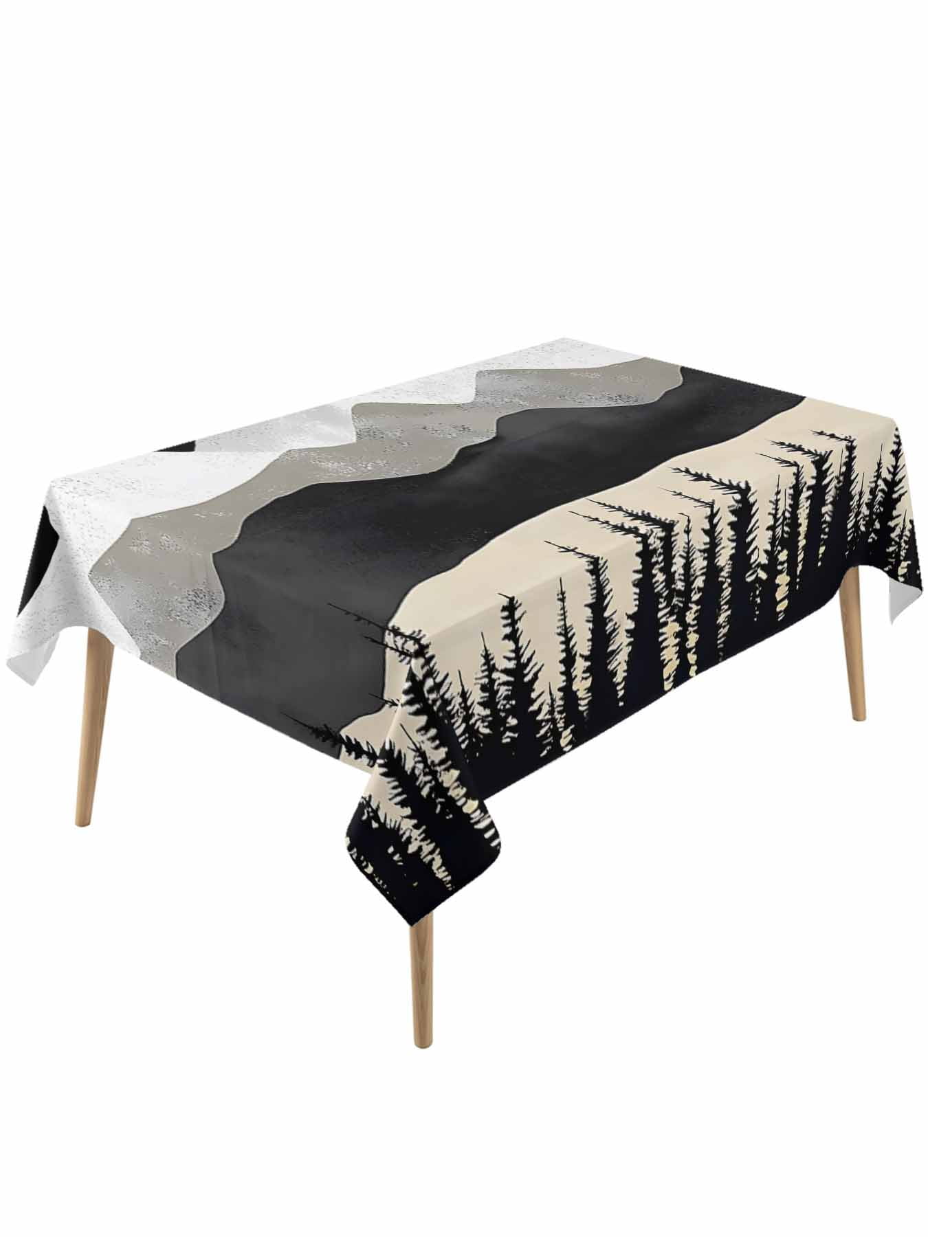 Black Mountain Table Cloth, Peaks Landscape Forest Tree Waterproof ...