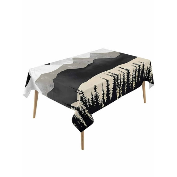 Black Mountain Table Cloth, Peaks Landscape Forest Tree Waterproof ...