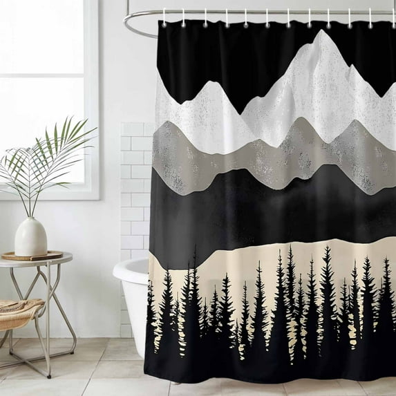 Black Mountain Waterproof Fabric Shower Curtain, Peaks Landscape Forest ...
