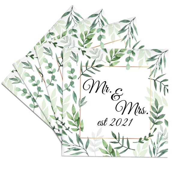 3drose, Black Mr. and Mrs. Est 2021 Framed in Green Leaves and a Gold ...