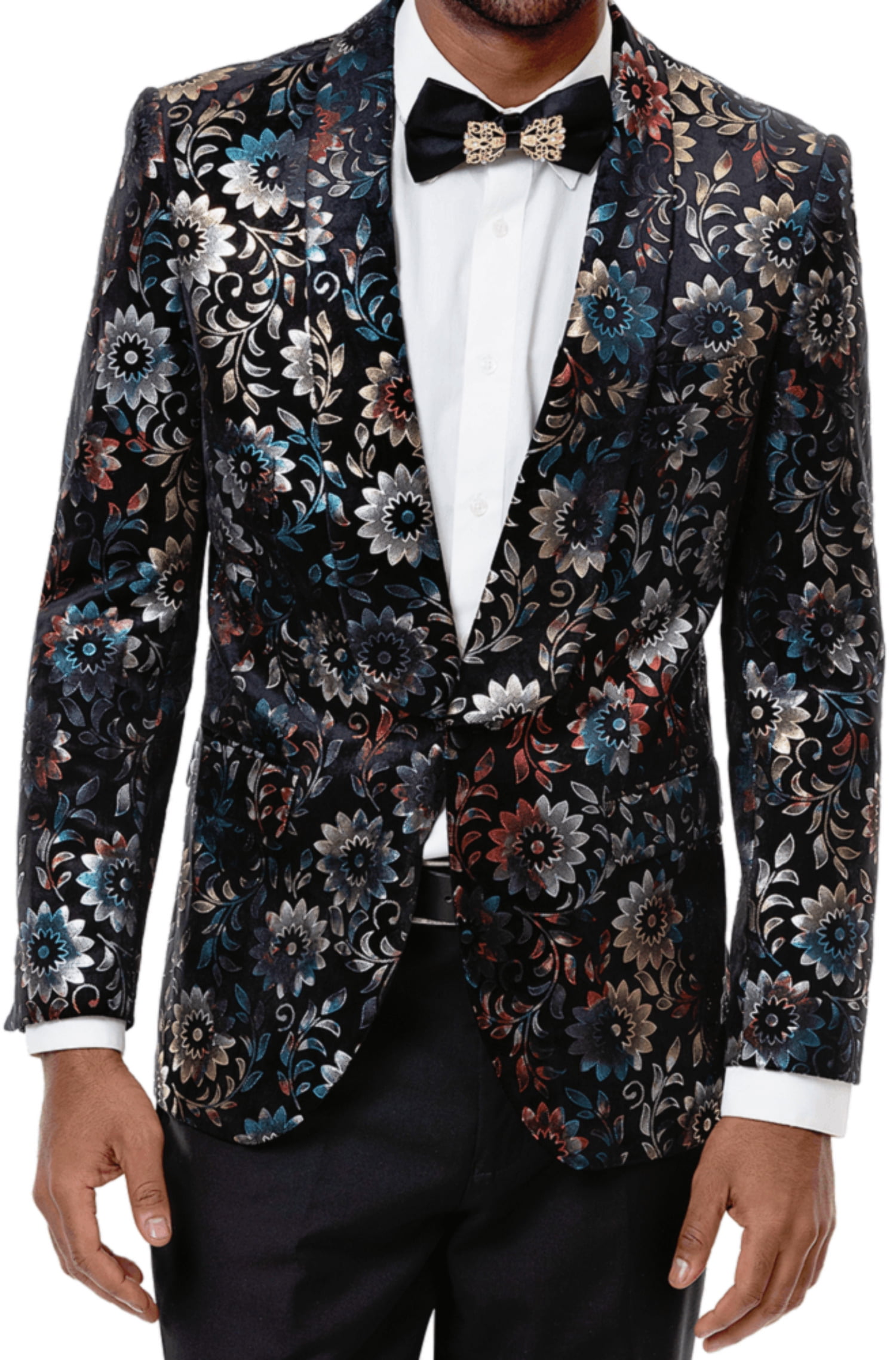 Black Multi-Color Flower Print Fashion Blazer J81 - Walmart.com