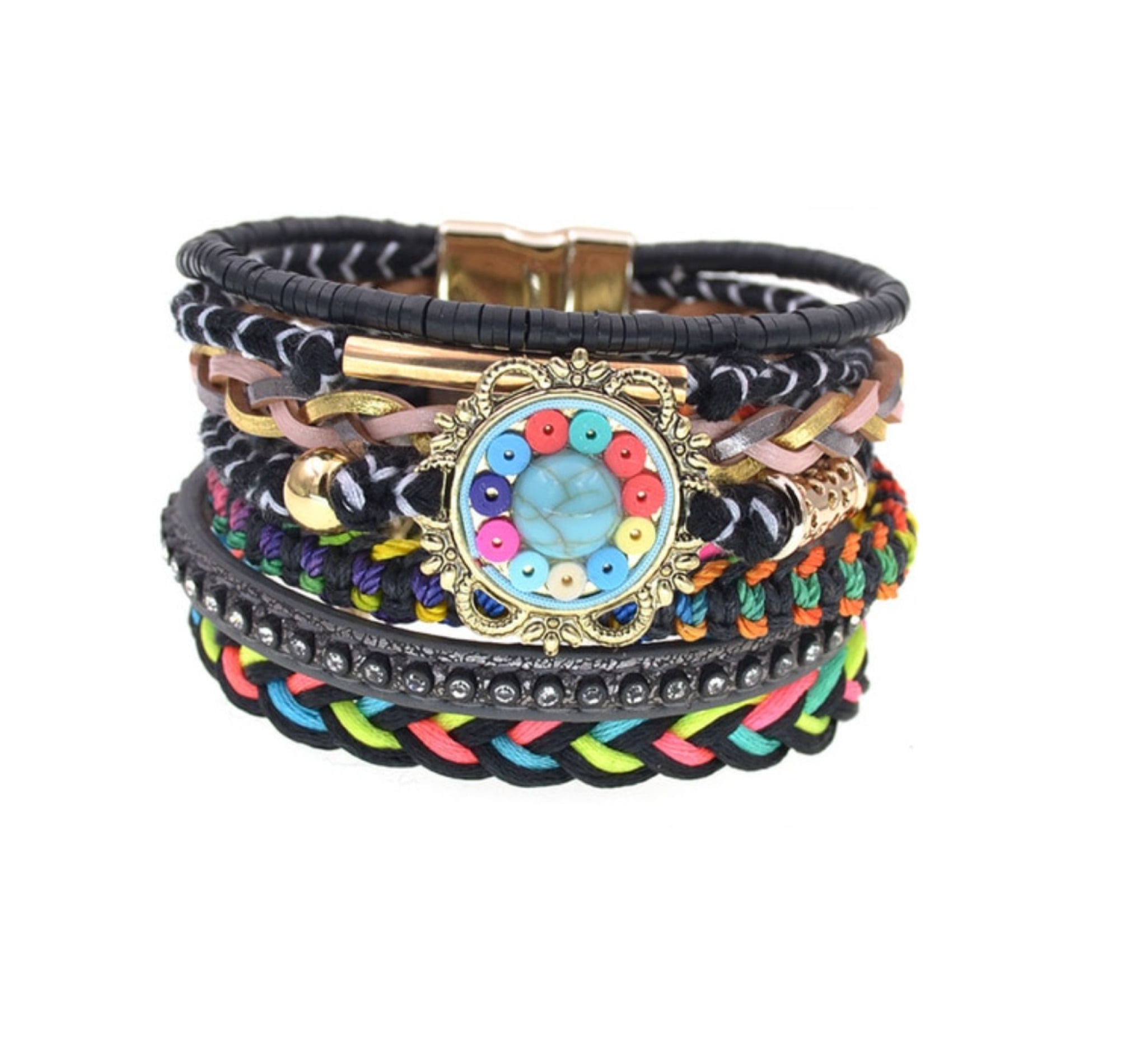 Black Multi Colored Beaded Layered Boho Bracelet - Walmart.com