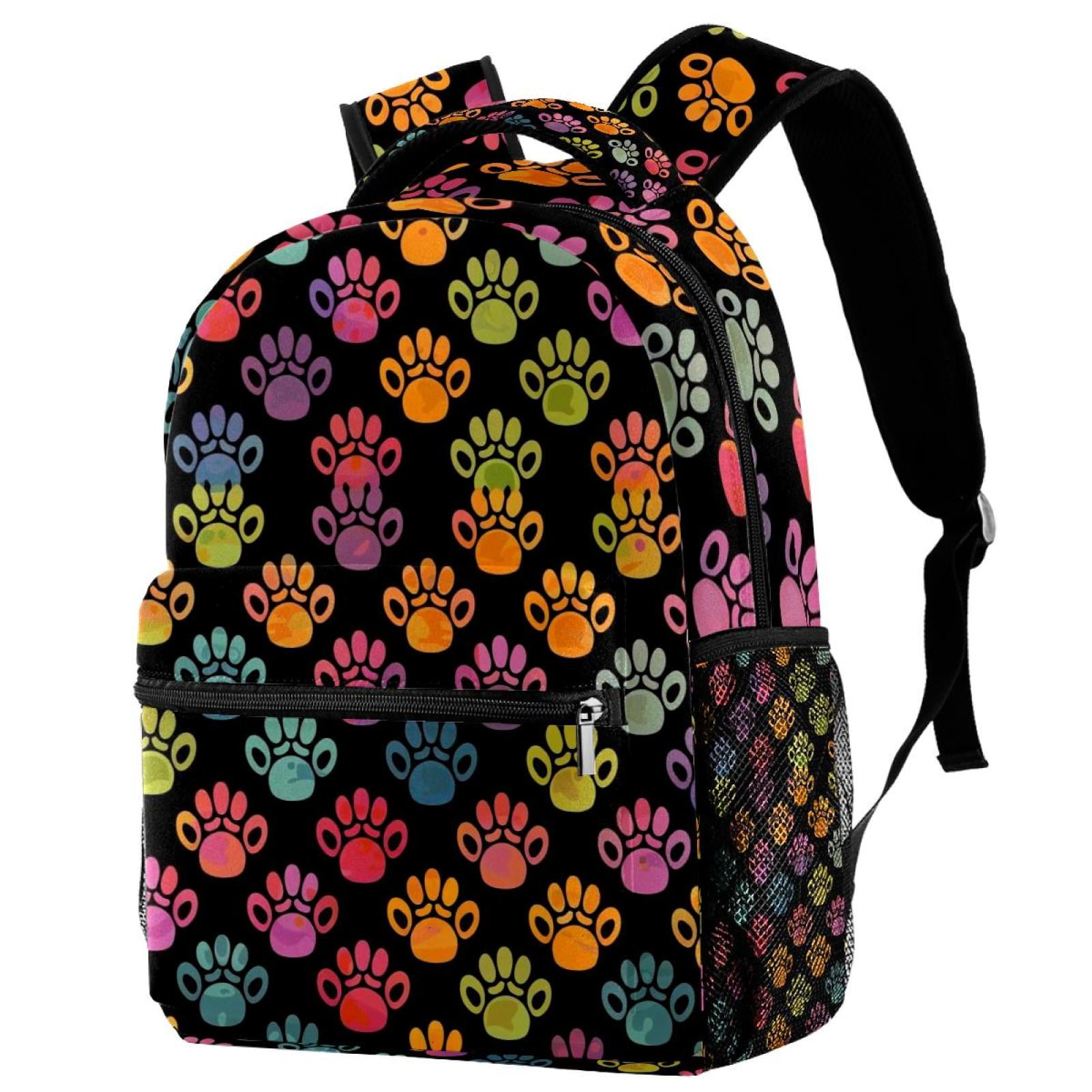 Black Multi Dog Paw Backpack Casual Sports Daypack Travel School Bag ...