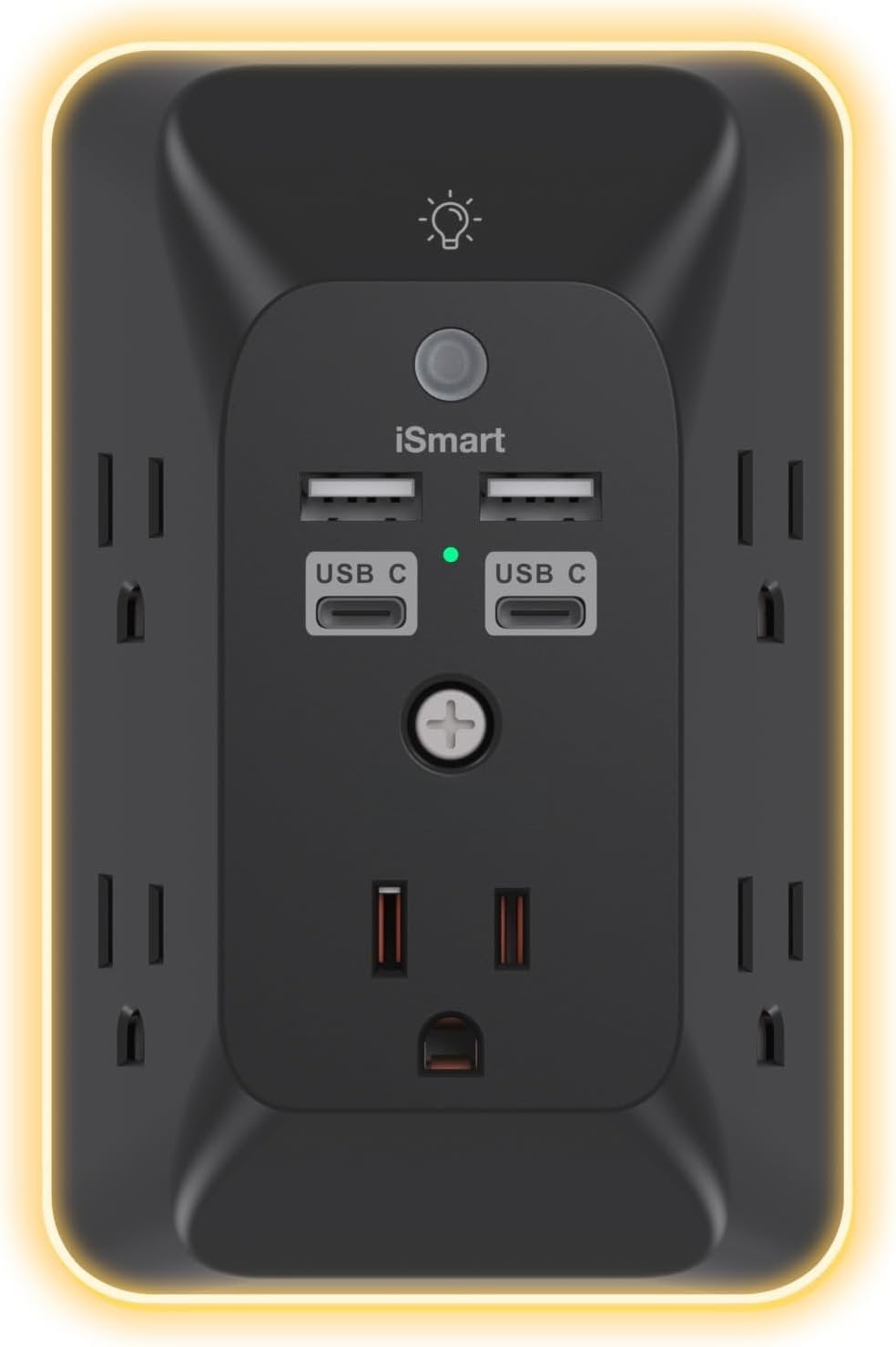Black Multi Plug Outlet, Outlet Extender with 4 Ports (2 C) and Night ...