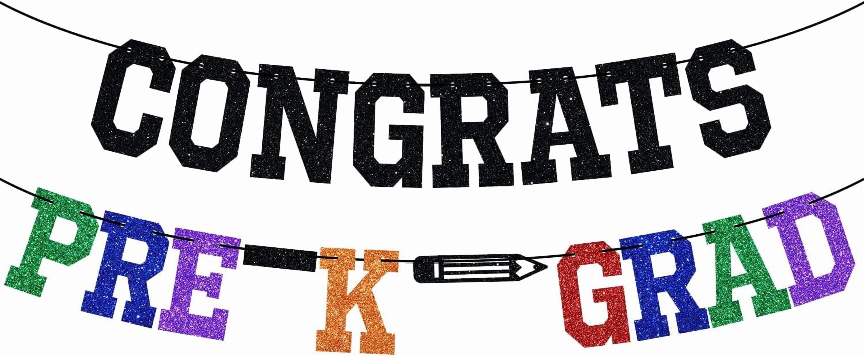 Black & Multicolor Glitter Congrats Pre K Grad Banner with Pencil ...