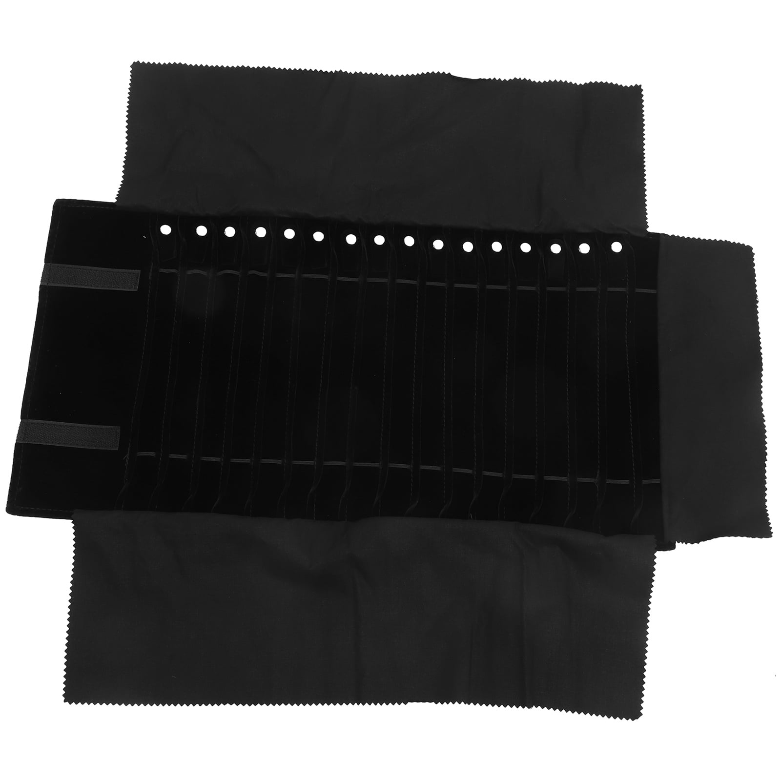 Black Multifunction Luxury Flannel Jewelry Roll Bag Foldable Ring ...