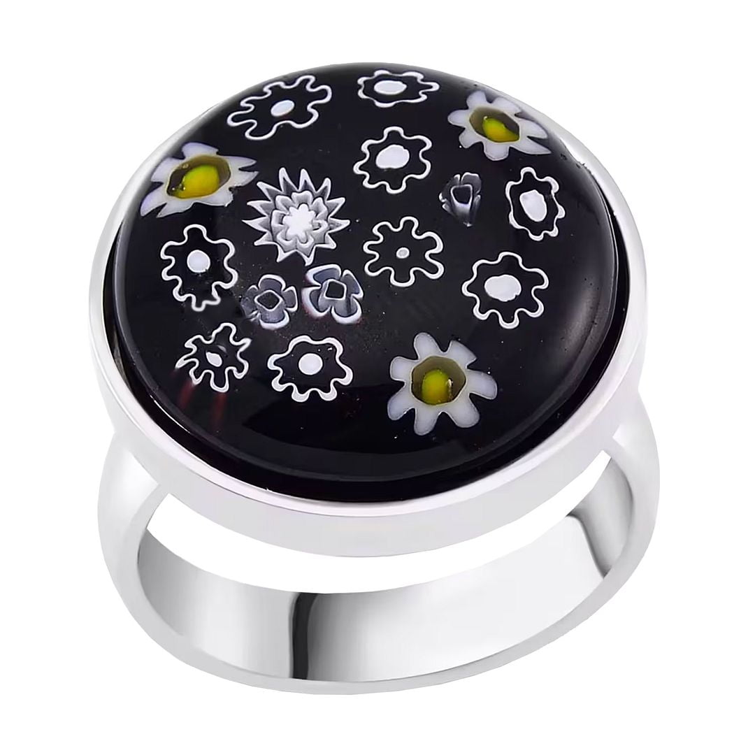Shop LC Multi Color Murano Style Glass Stainless Steel Flower Ring ...