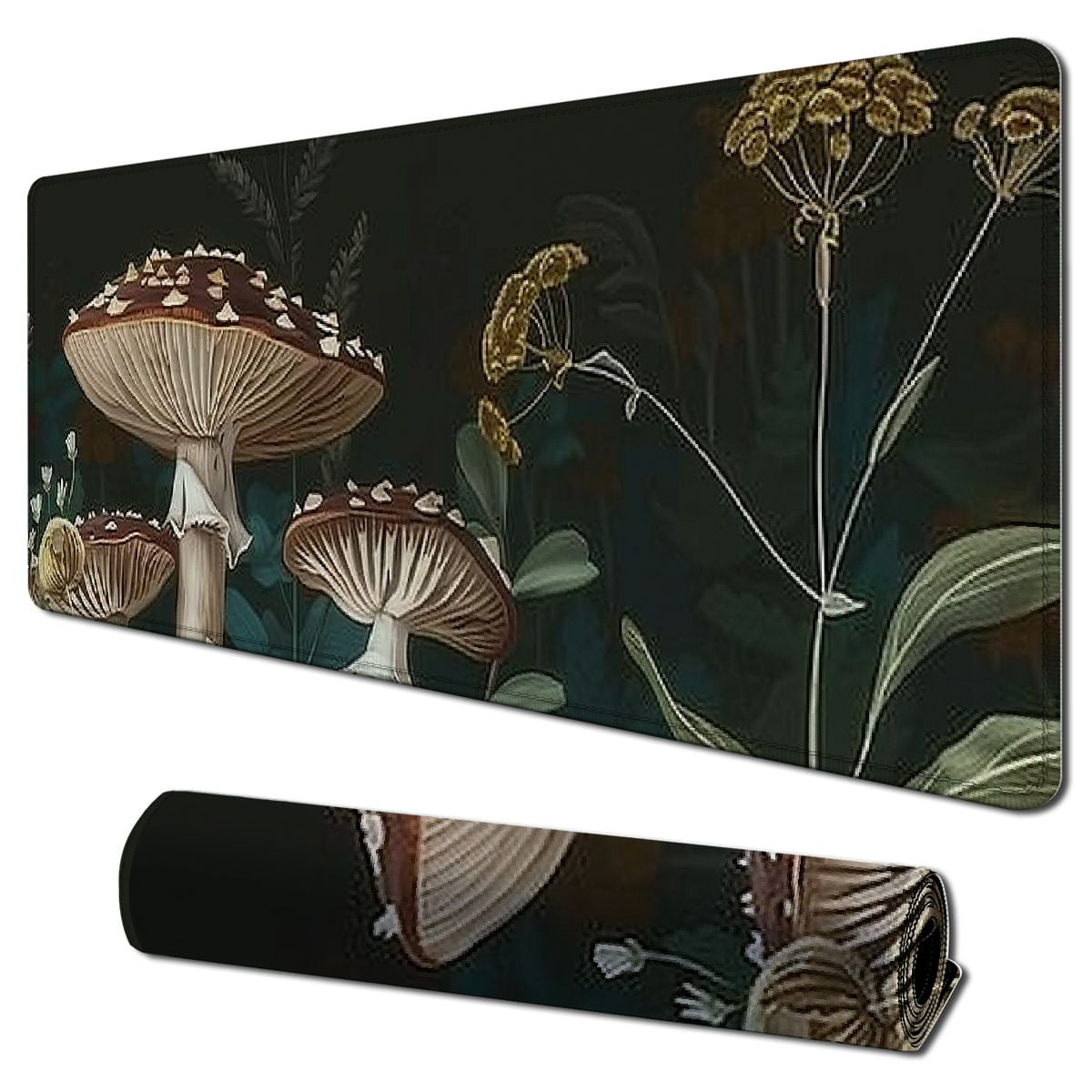 Black Mushroom Floral Keyboard Mouse Pad Desk Mat Plant Flower Large ...