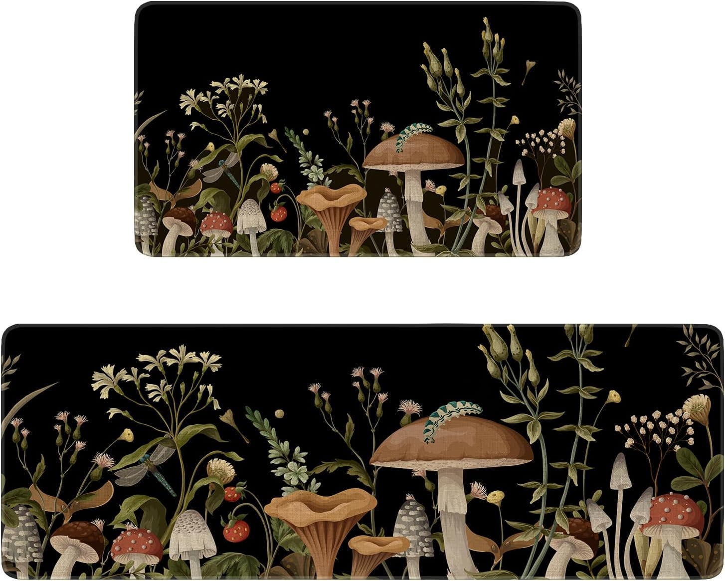 Black Mushroom Kitchen Rugs Set of 2,Witchy Decor Aesthetic Style ...