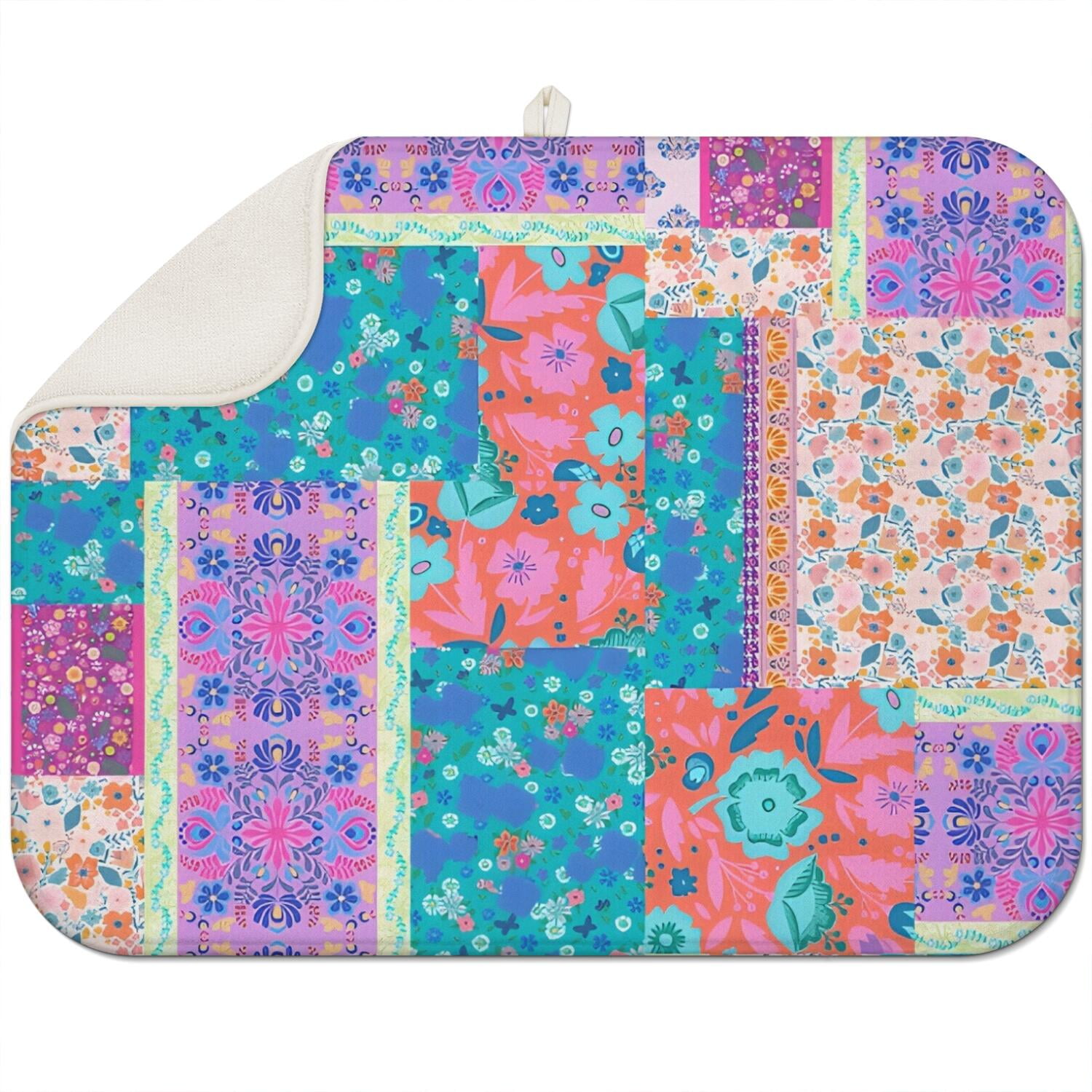 Multicolor Ethnic Flower Patchwork Pattern Dish Drying Mat for Kitchen ...