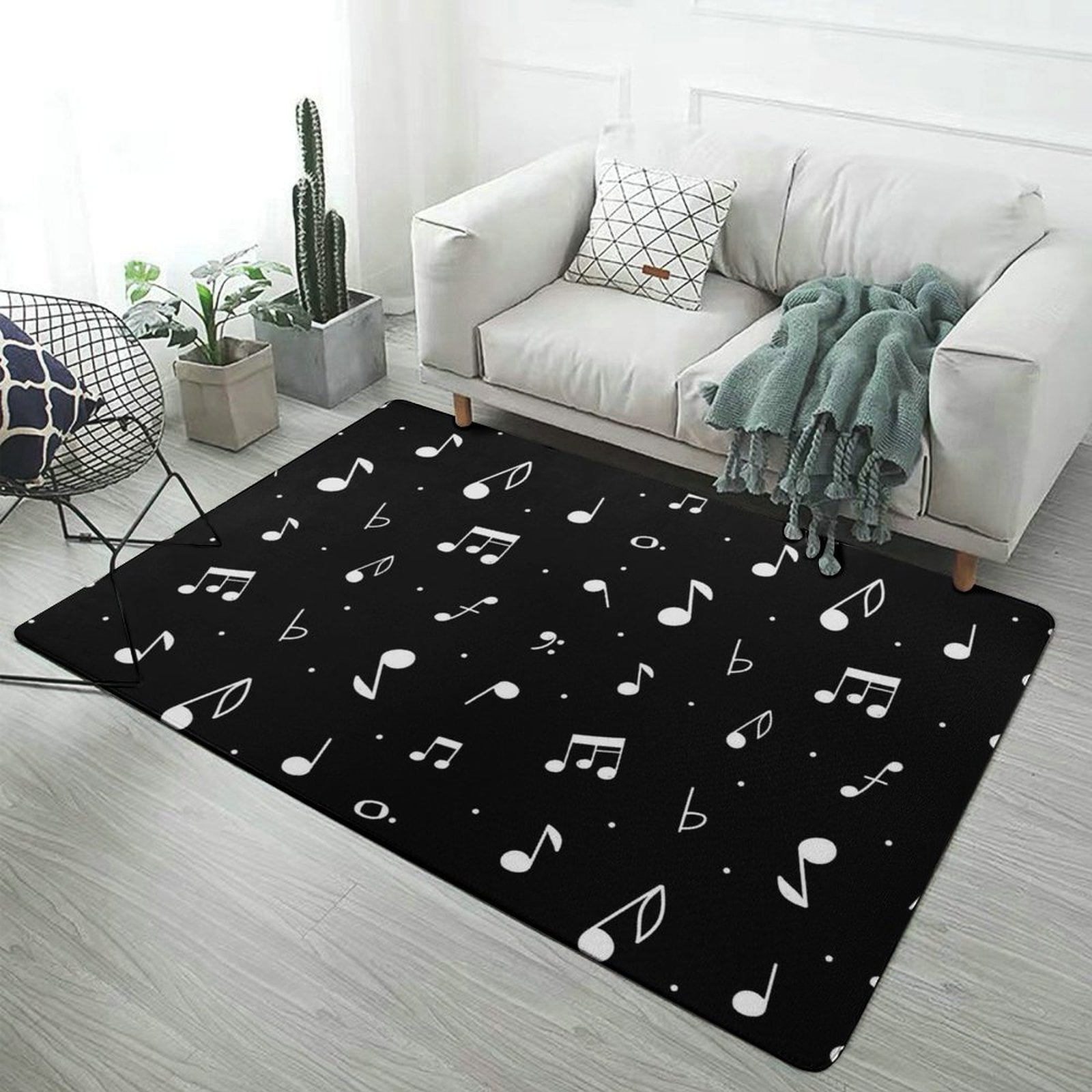 Black Music Notes Area Rugs Carpet Suitable for Living Room Kitchen ...
