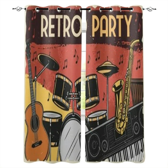 Black Music Notes Background Curtains For Kitchen Bedroom Dining Room ...