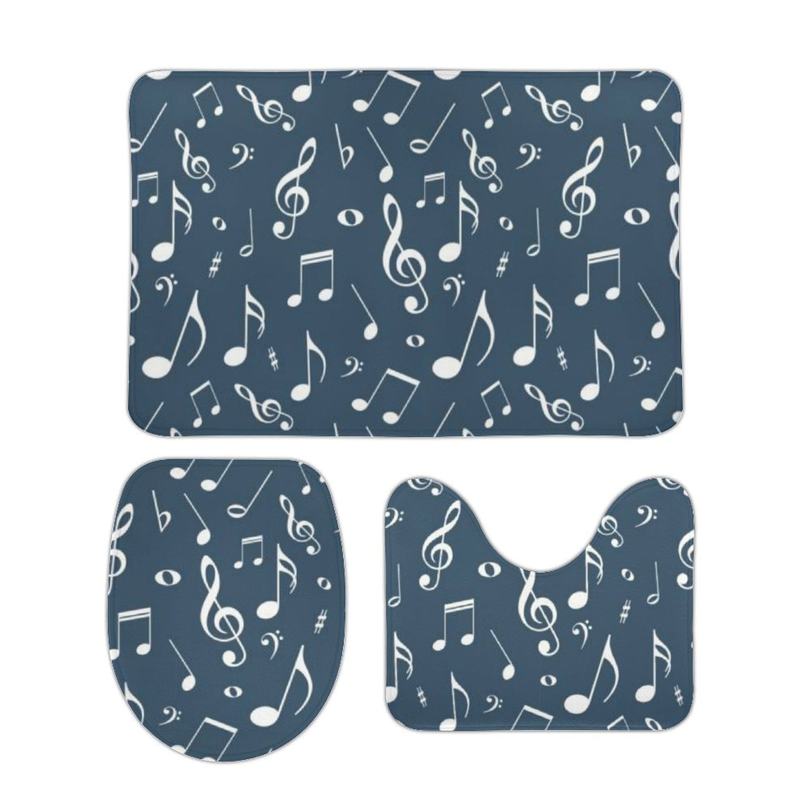 Black Music Notes Bathroom Mats Set of 3 Pieces Non Slip Contour Rug ...
