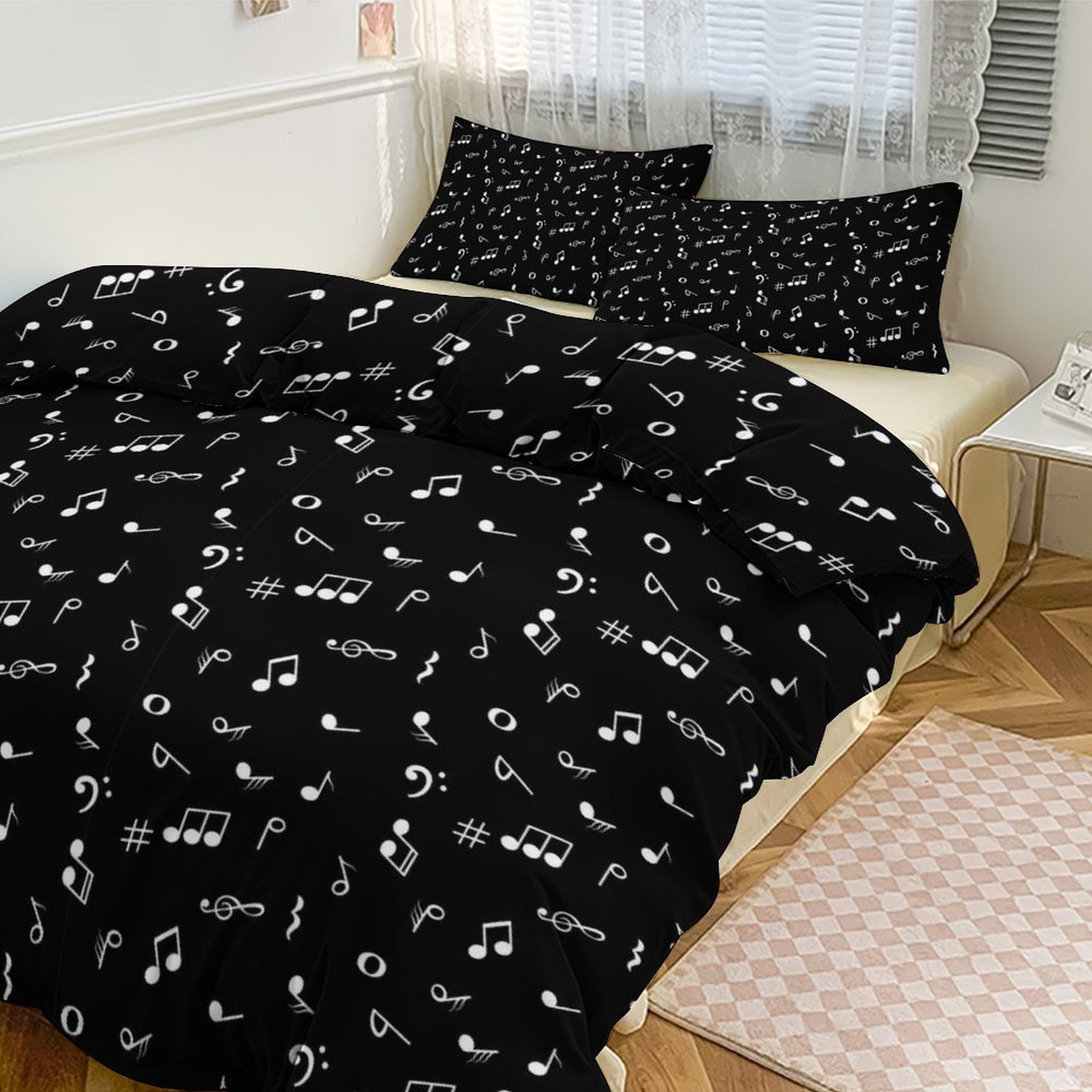 Black Music Notes Bedding Set Couple Bedclothes Pillowcase Customized ...