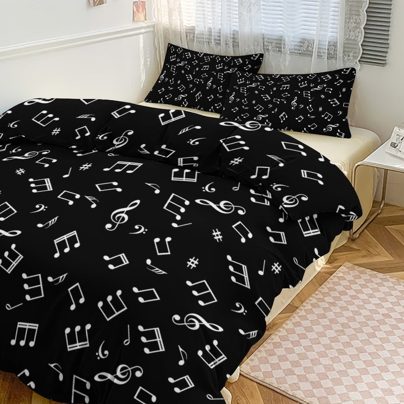 Black Music Notes Bedding Set Couple Bedclothes Pillowcase Customized ...