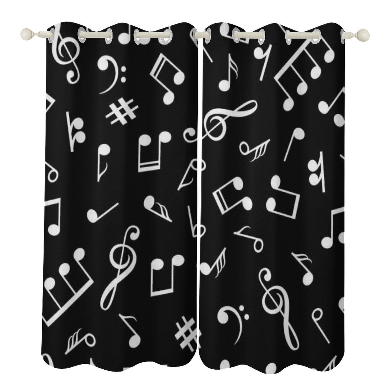 Black Music Notes Blackout Window Curtains for Bedroom Living Room ...