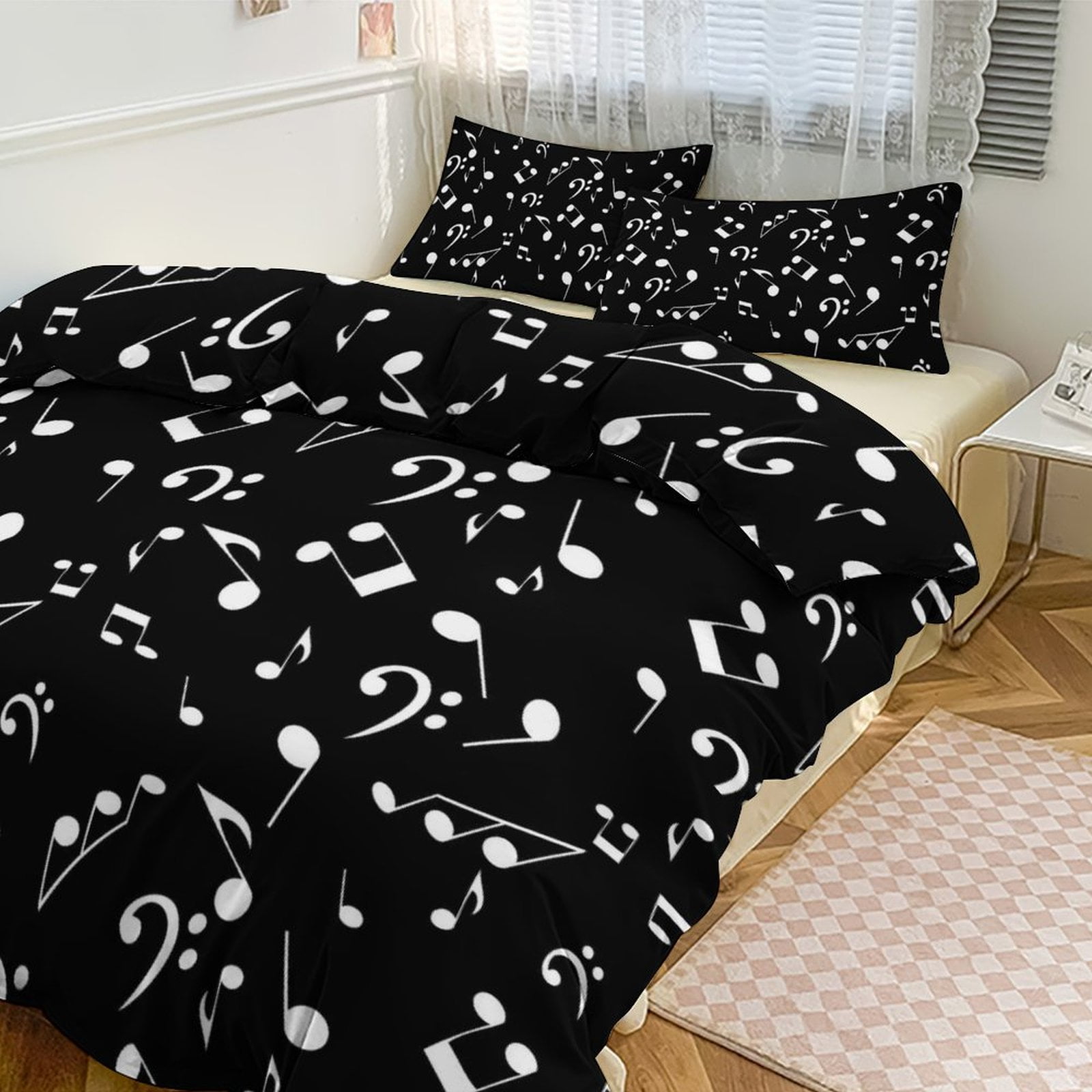 Black Music Notes Duvet Cover Set Themed Multicolor Polyester Bedding ...