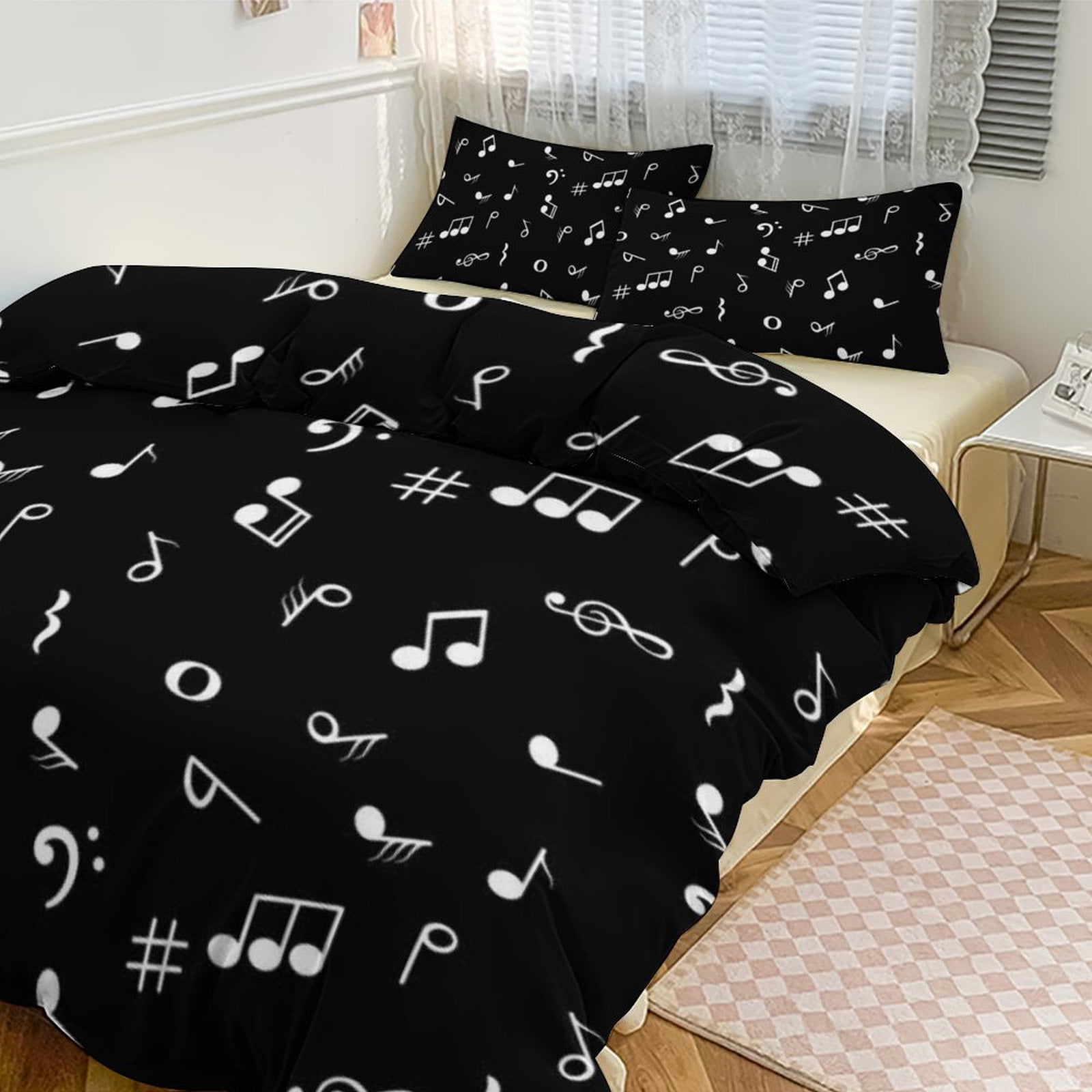 Black Music Notes Duvet Cover Set Themed Multicolor Polyester Bedding ...