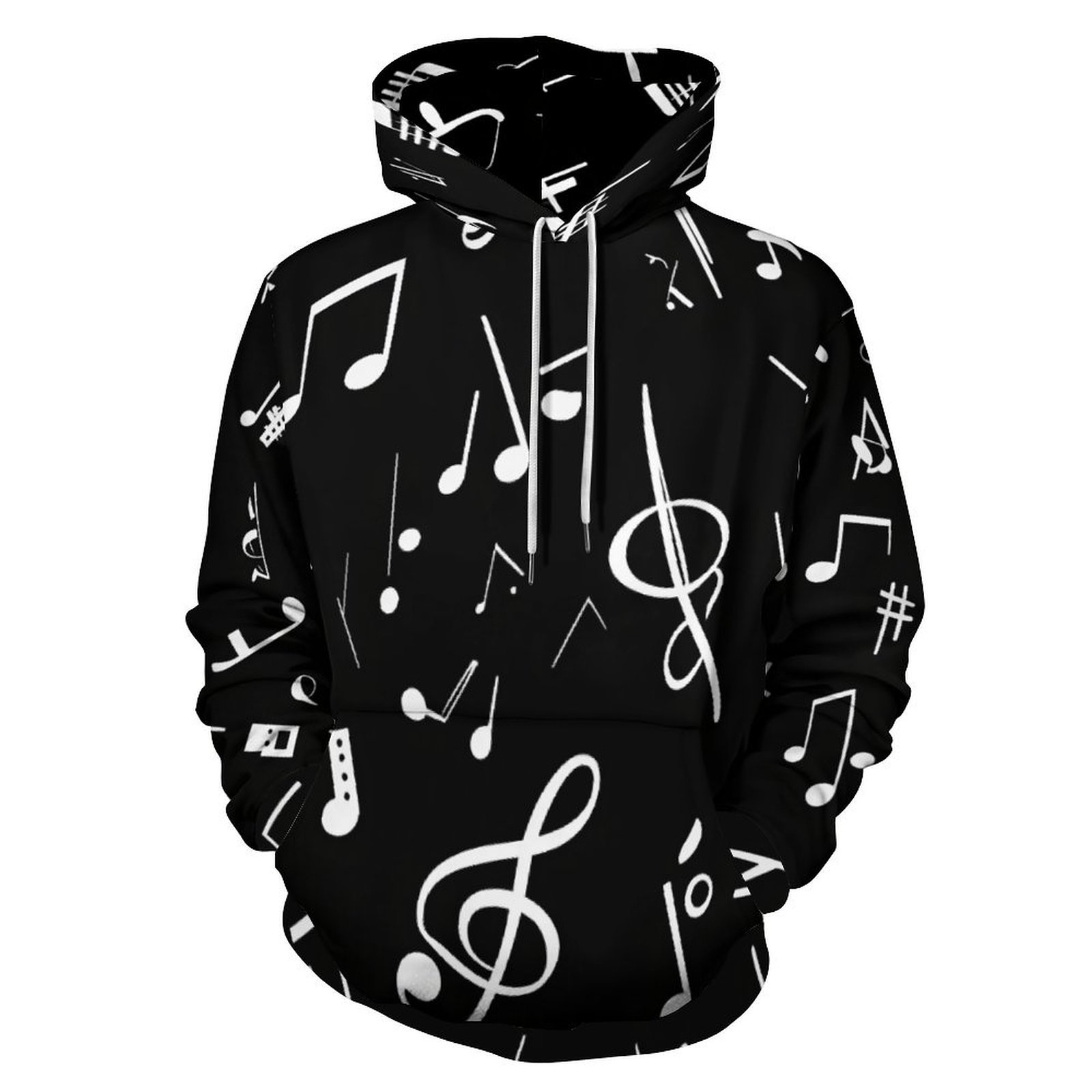 Black Music Notes Men's Women Vintage 3D Hooded Sweatshirt - All-Season ...