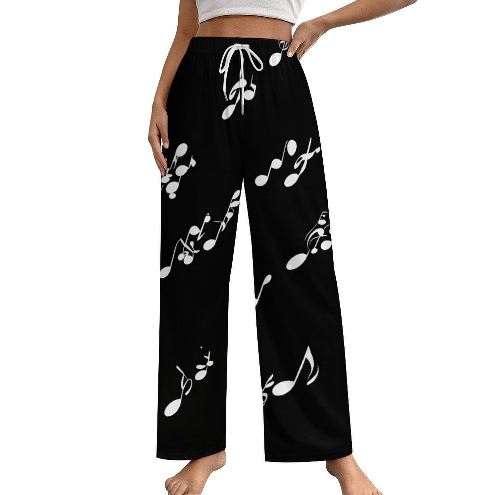 Black Music Notes Pajamas For Women Loose Retro Night Pajama Pants ...