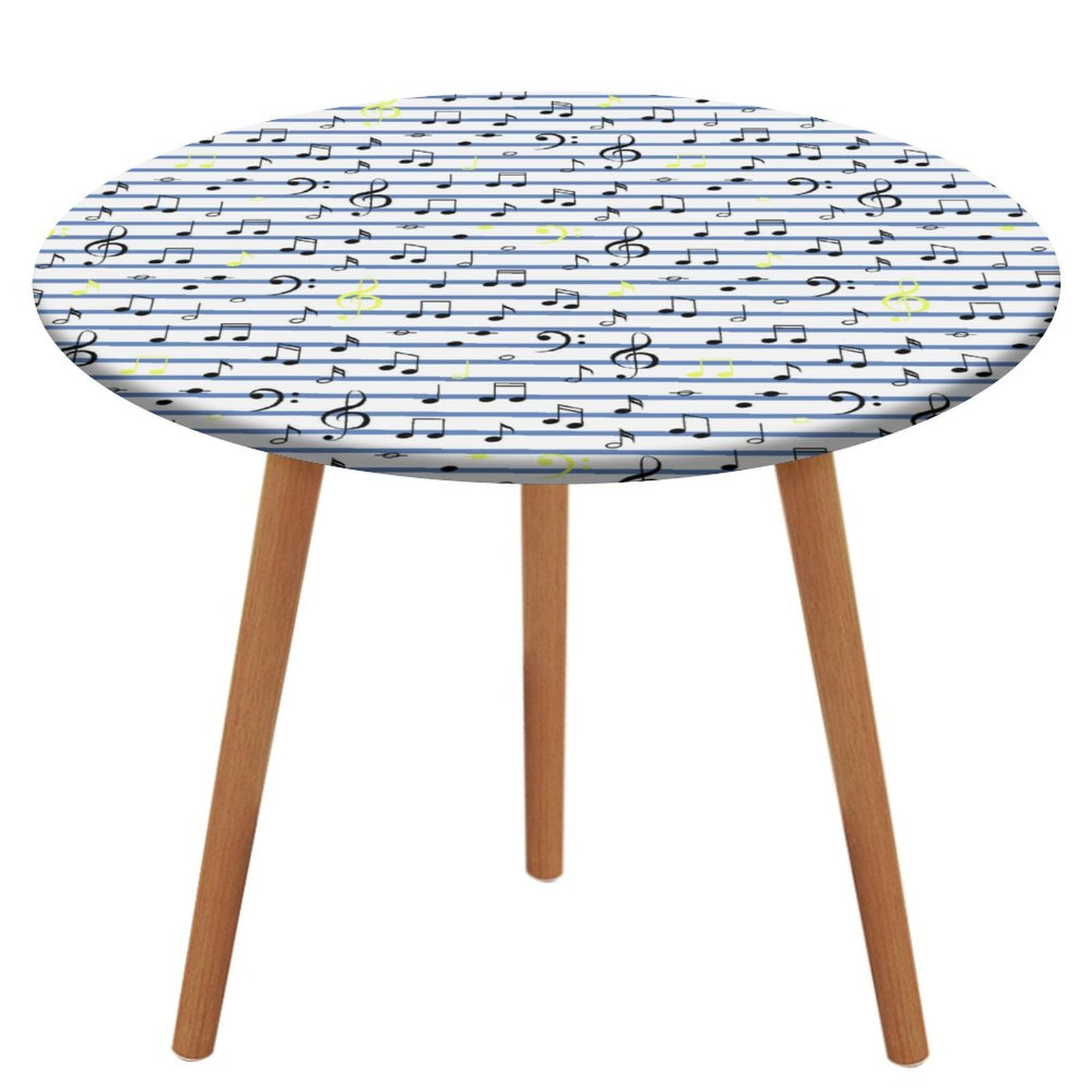 Black Music Notes Pattern Round Tablecloth Waterproof Elastic Table ...