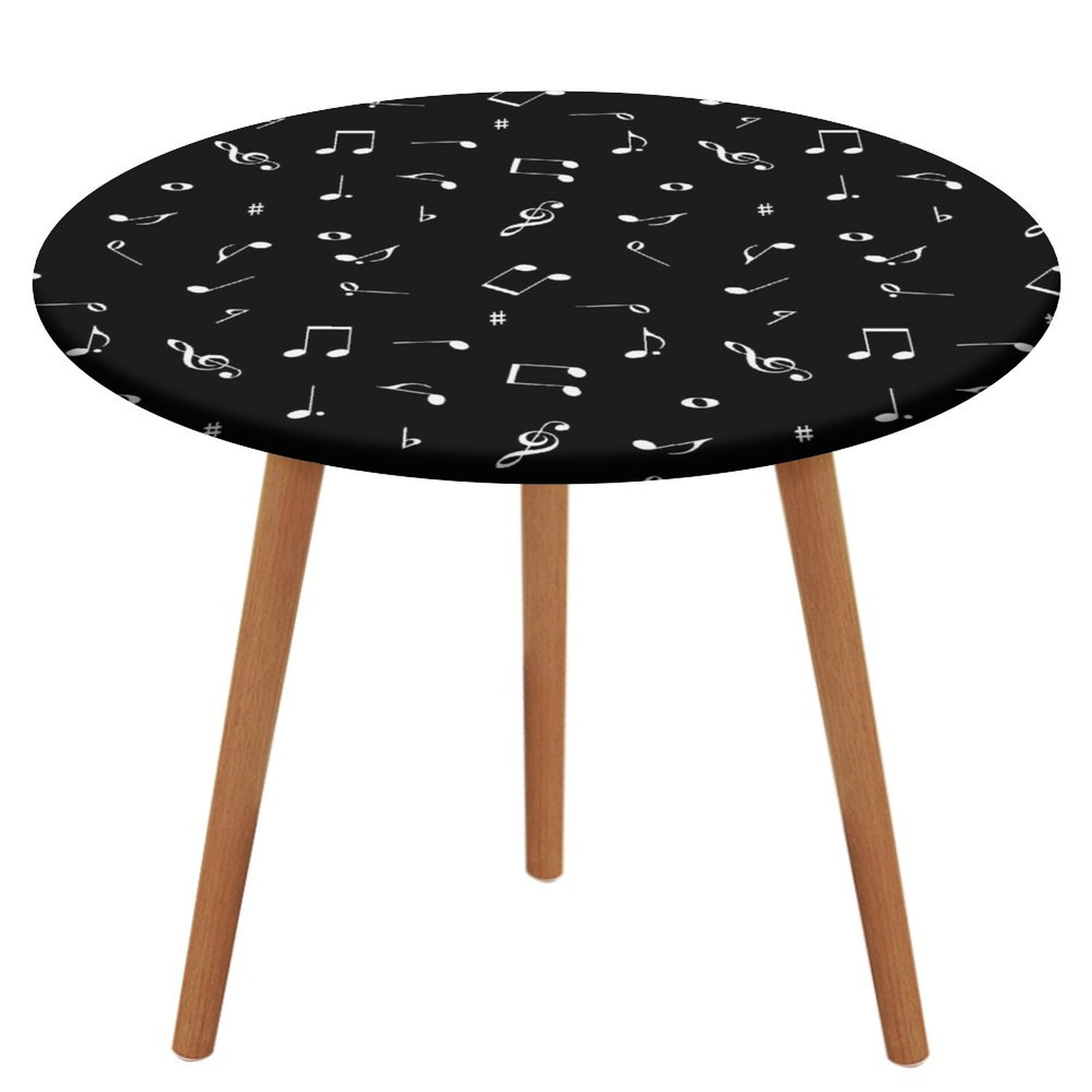 Black Music Notes Pattern Round Tablecloth Waterproof Elastic Table ...