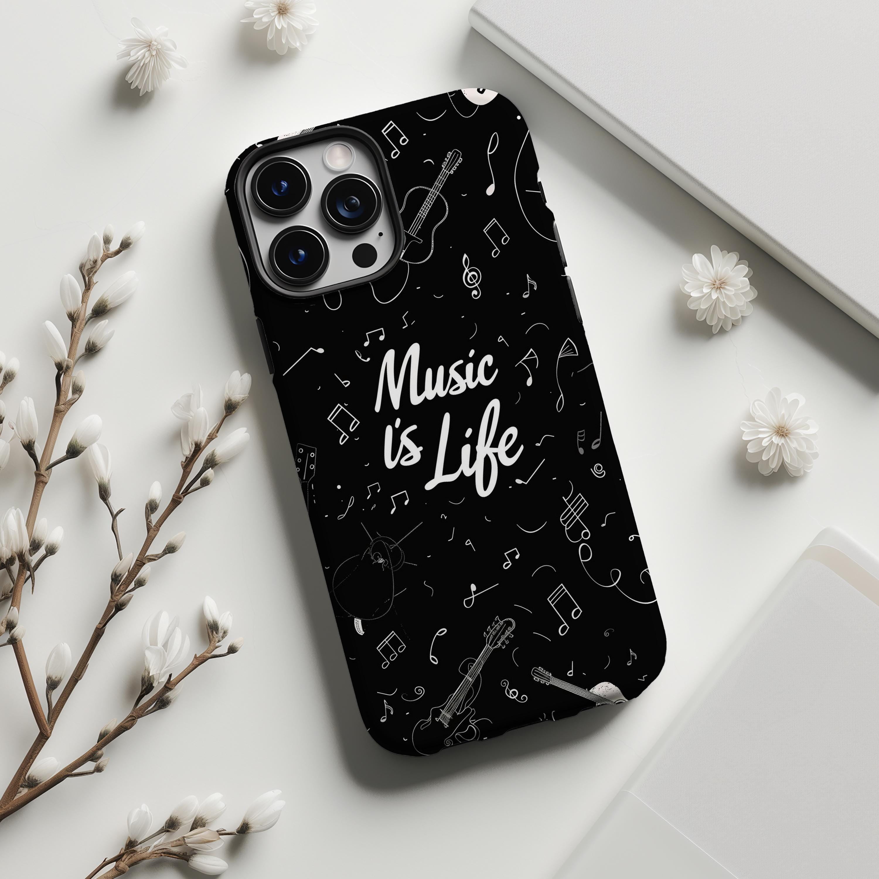 Black Music Notes Phone Case Guitar Microphone Art Gift 17 through 11 ...