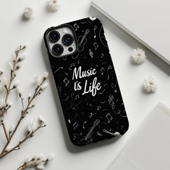 Black Music Notes Phone Case Guitar Microphone Art Gift 17 through 11 ...