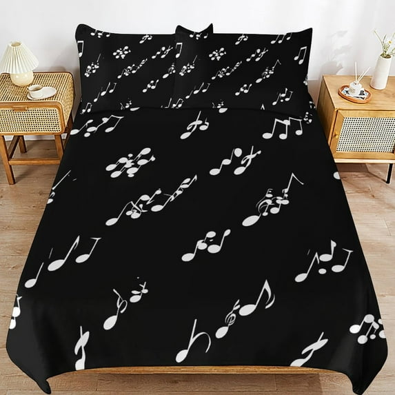 Black Music Notes Quilt Cover 3pcs Set Home Textiles Duvet Cover Set ...