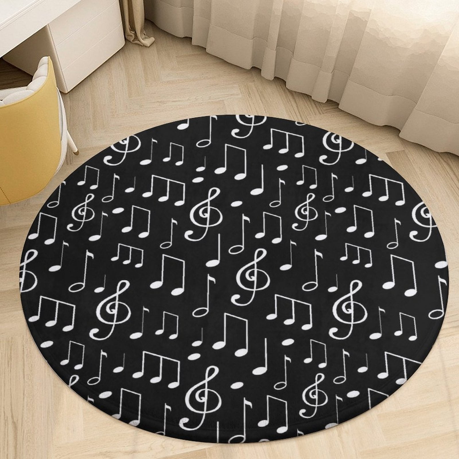 Black Music Notes Round Area Rugs for Bedroom Living Room, 4FT Soft ...