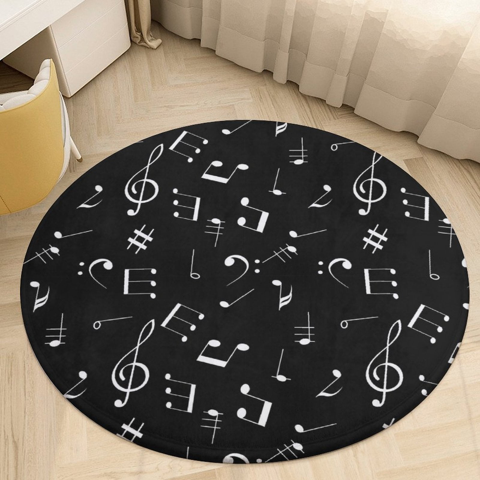 Black Music Notes Round Area Rugs for Bedroom Living Room, 6FT Soft ...