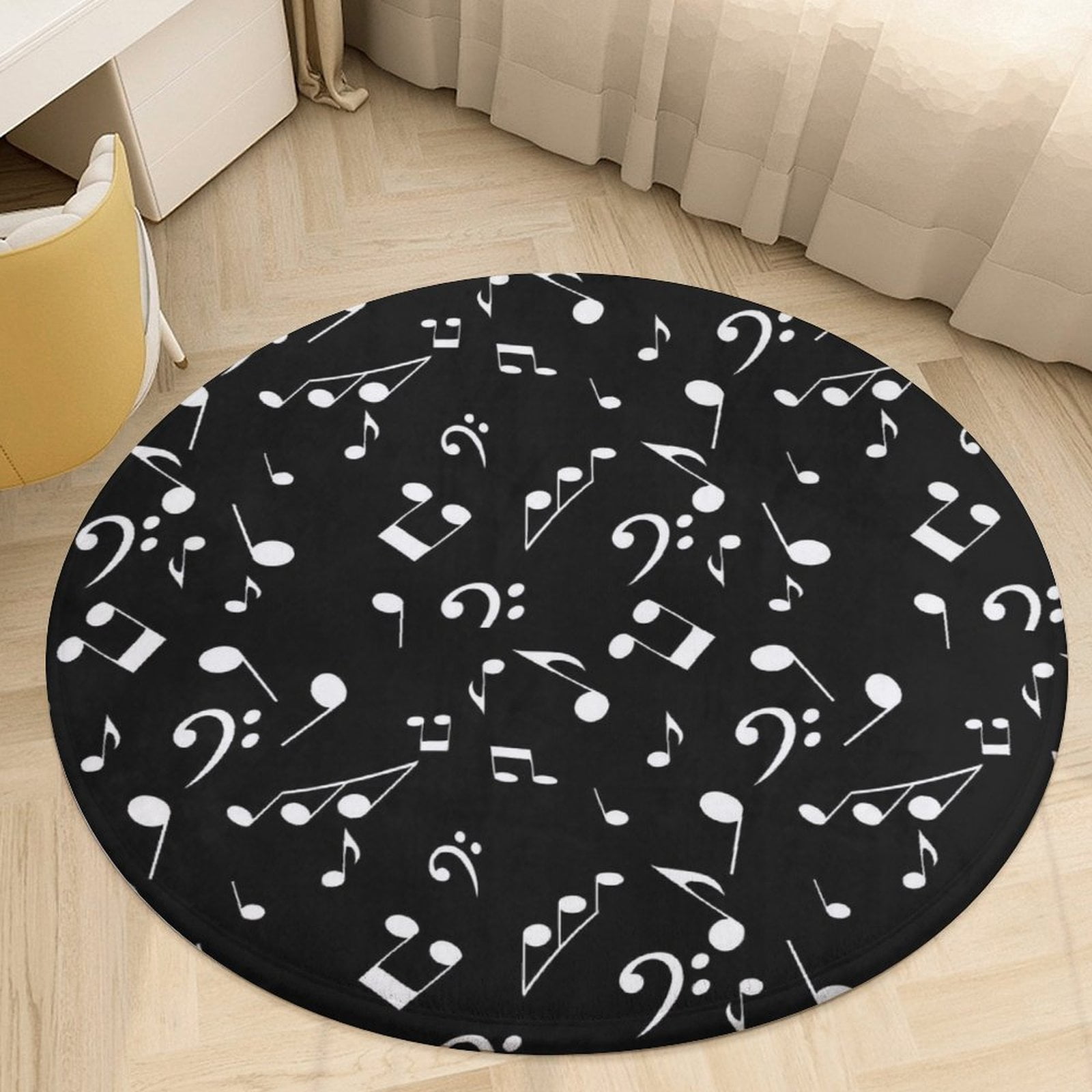 Black Music Notes Round Area Rugs for Bedroom Living Room, 6FT Soft ...