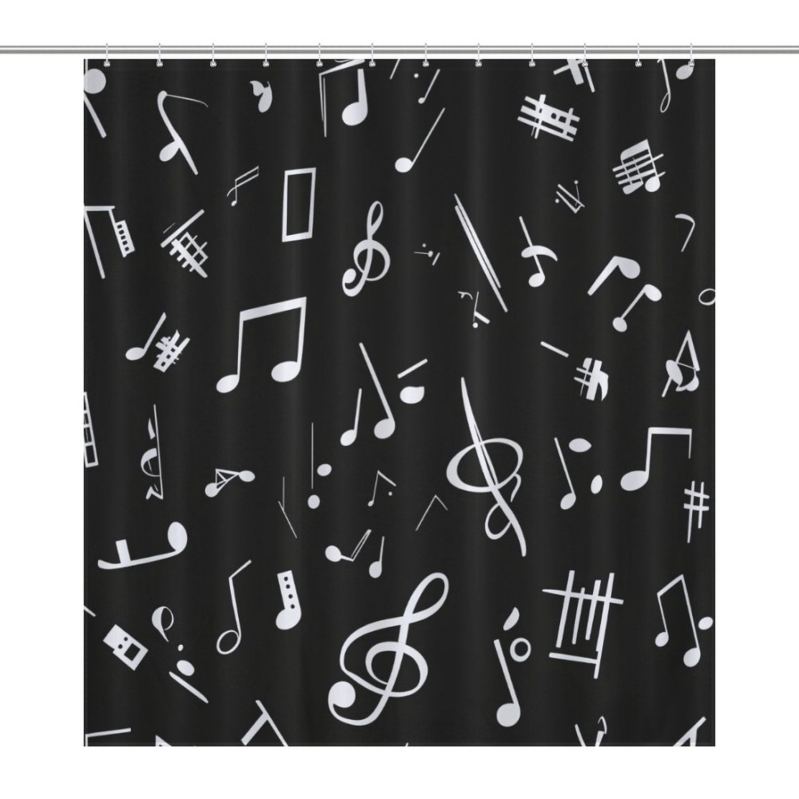 Black Music Notes Shower Curtain Modern Home Bathroom Bathtub Decor ...