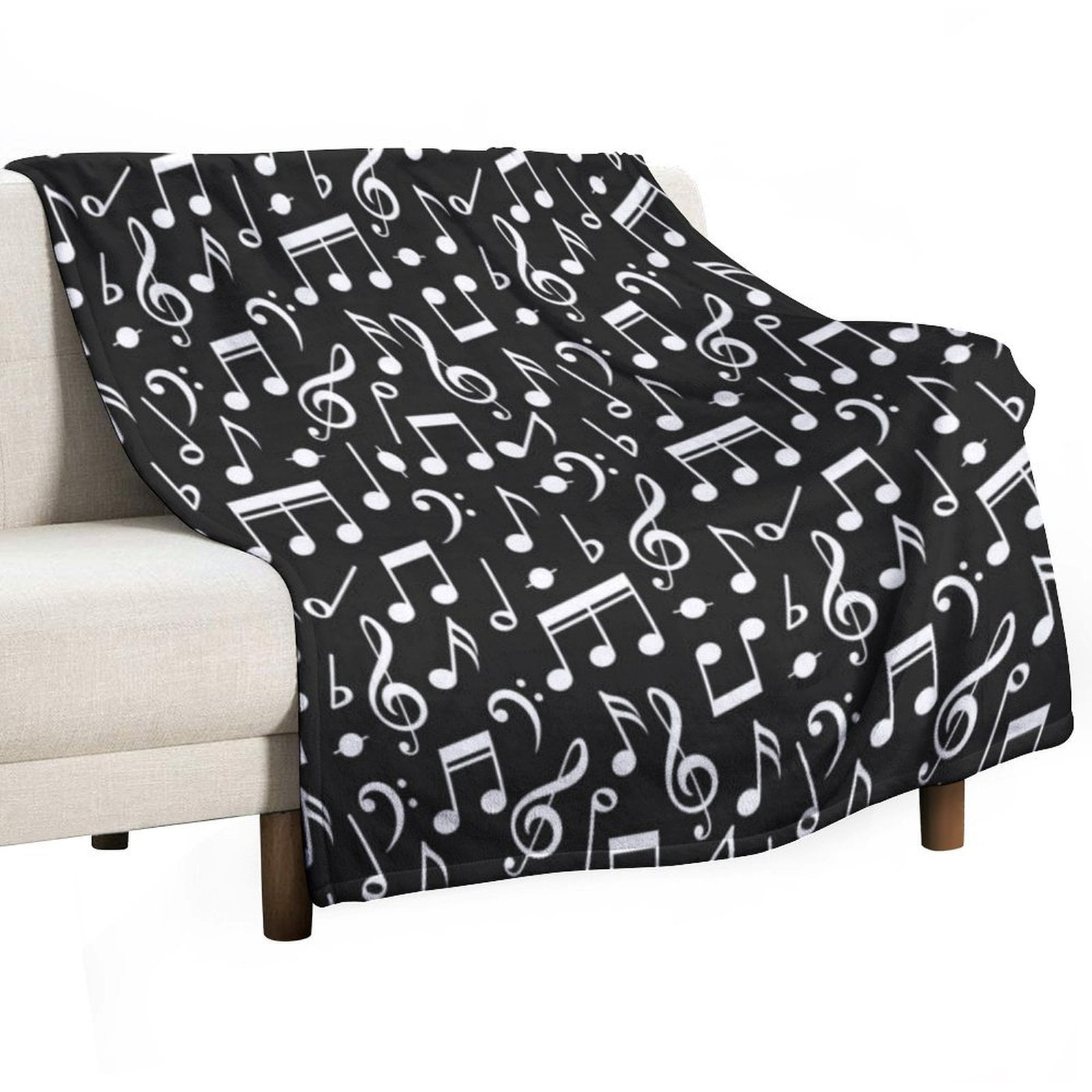 Black Music Notes Throw Blanket Warm Microfiber Flannel Bedroom Decor ...